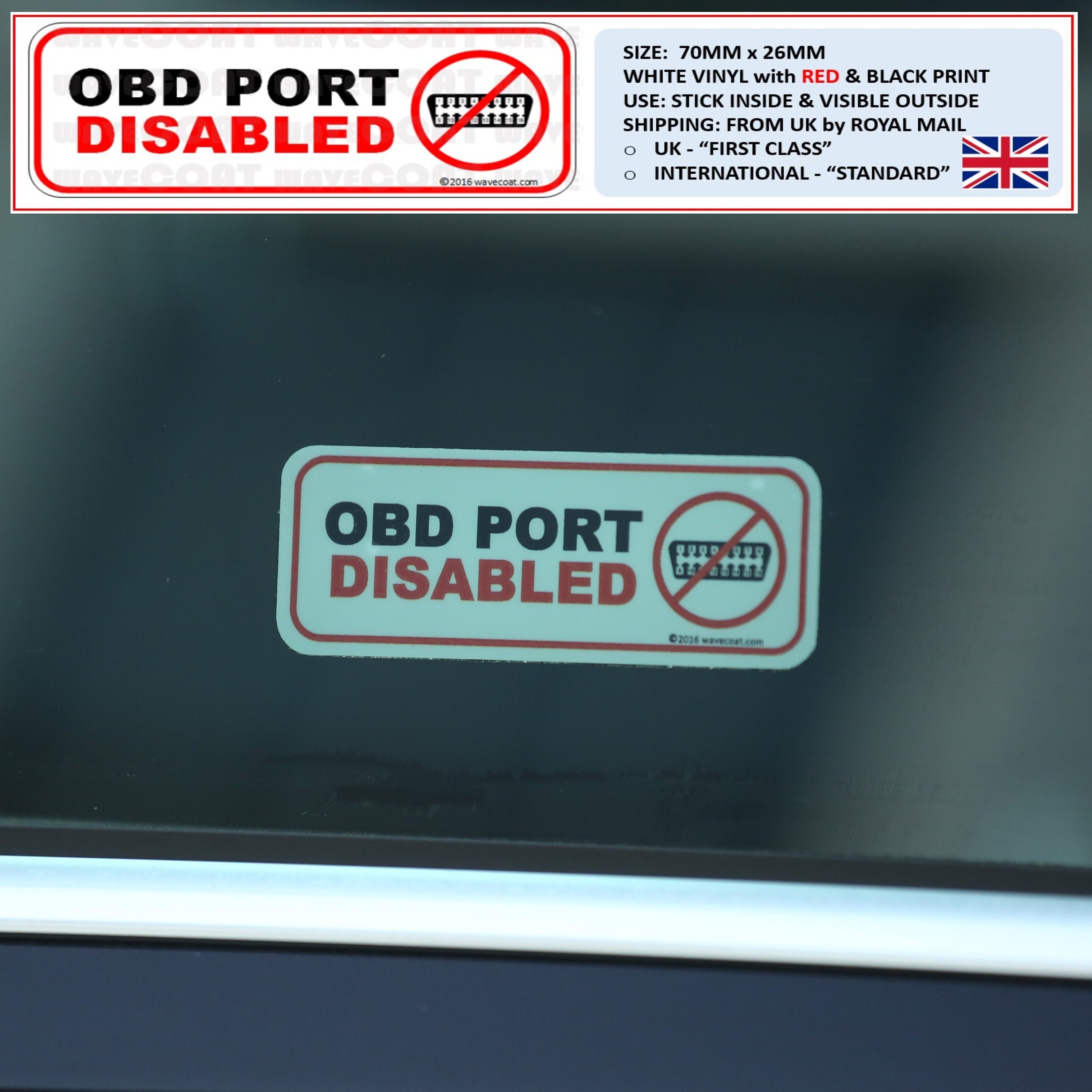 OBD PORT Disabled Window Stickers X4. Internal Theft Deterrent Stickers ...