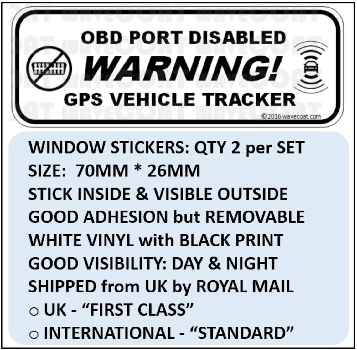 WARNING: 4 X OBD Port Disabled & GPS Tracker Fitted Window Stickers for ...