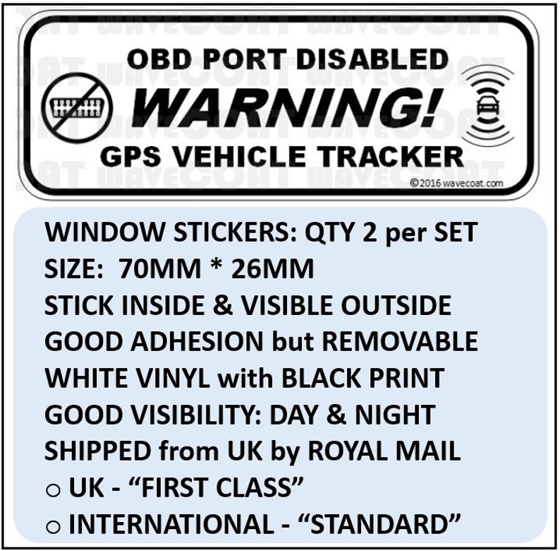 WARNING: 4 X OBD Port Disabled & GPS Tracker Fitted Window Stickers for ...