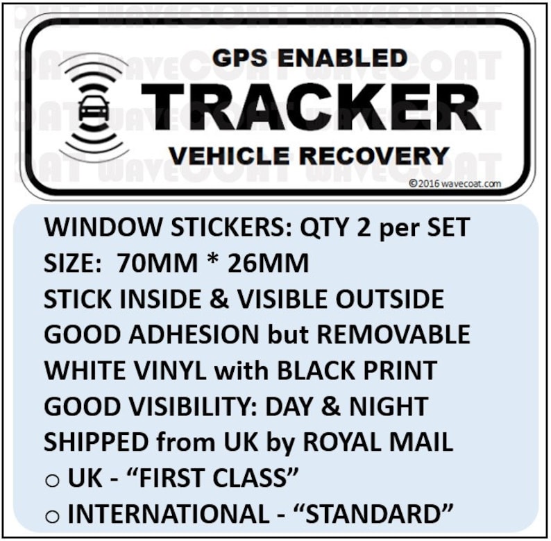 4 X TRACKER Window Stickers for GPS Enabled Vehicle Recovery of Car ...