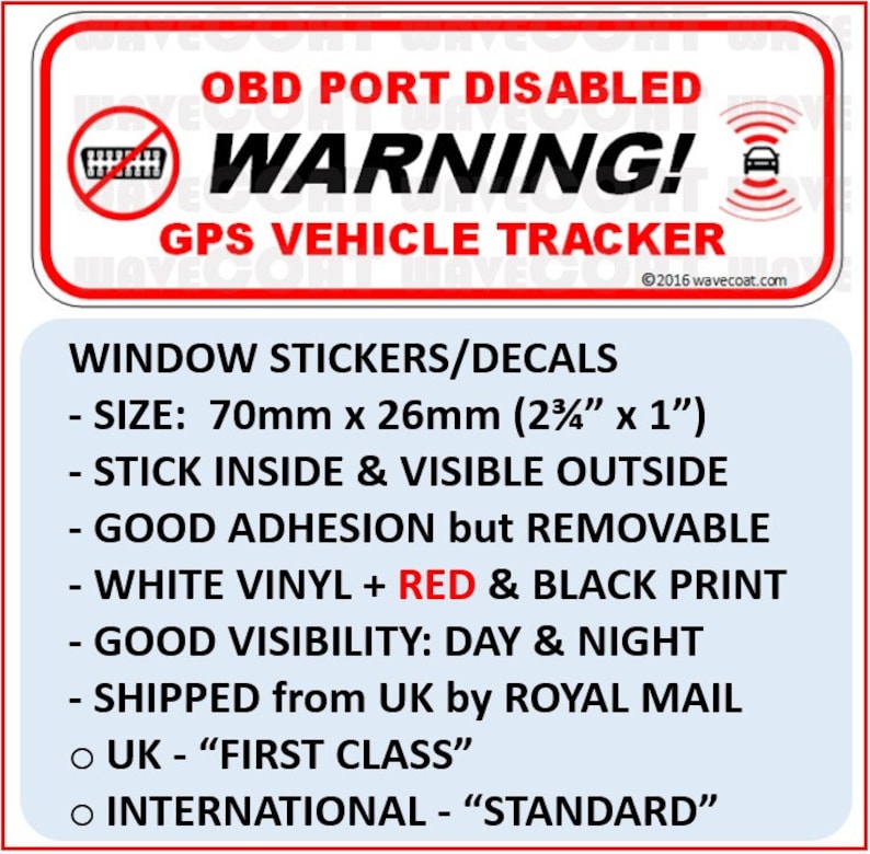 4 X WARNING: Window Stickers for OBD Port Disabled & Tracker Fitted ...