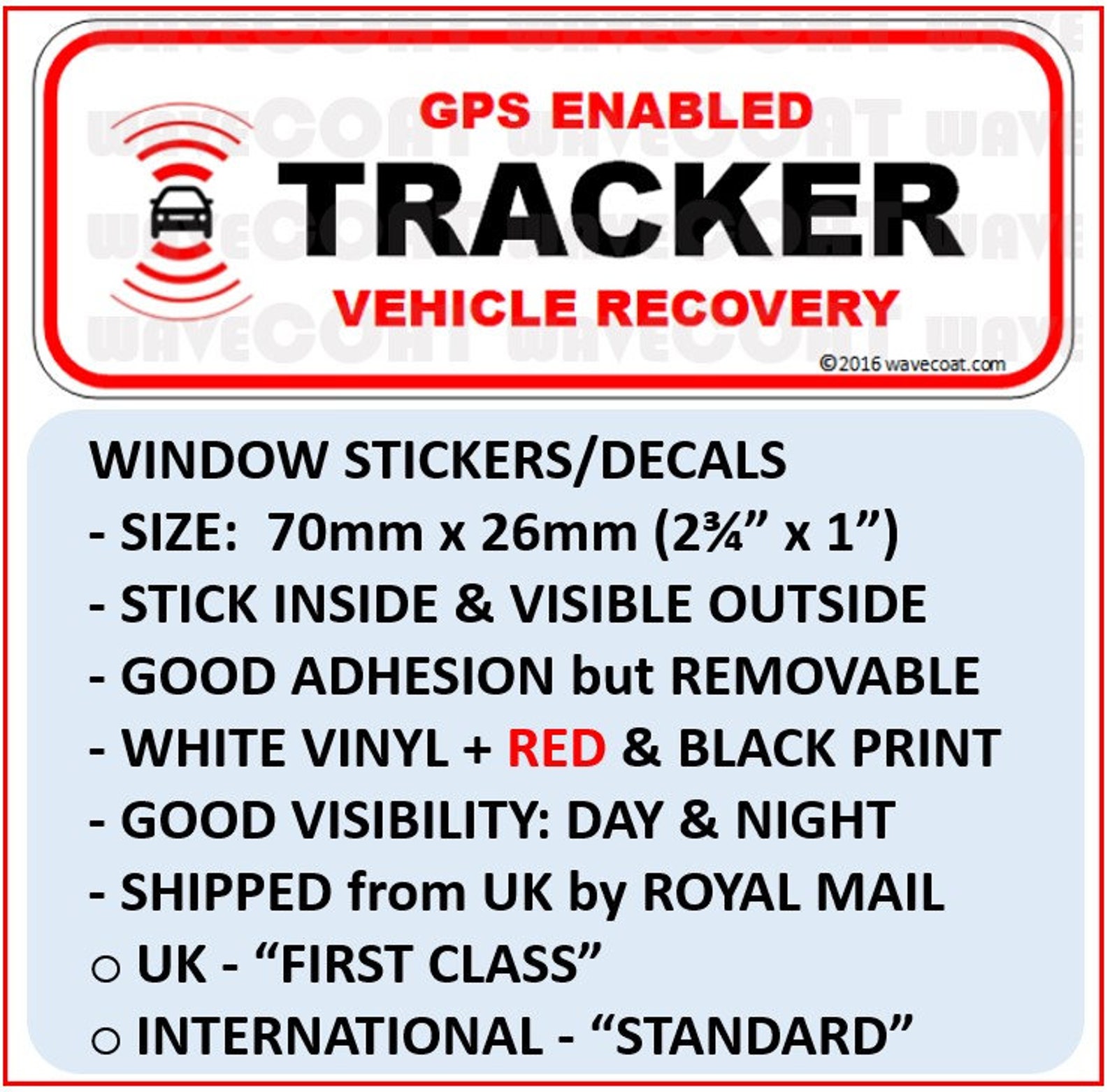 4 X TRACKER Window Stickers Internal Fit to Prevent & Deter Theft of ...
