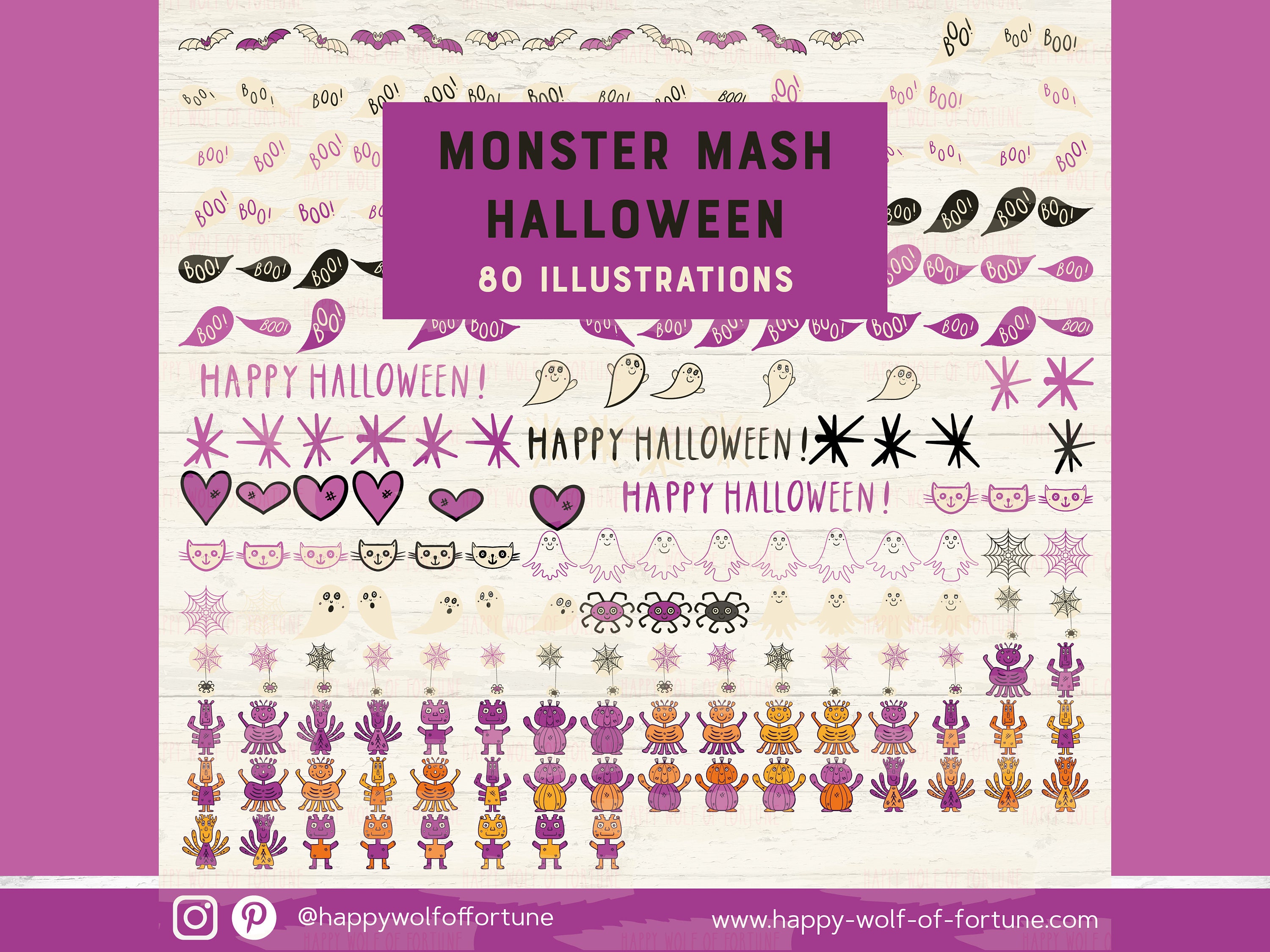 Monster Mash Halloween PNG Clipart Set With Monsters Cats - Etsy