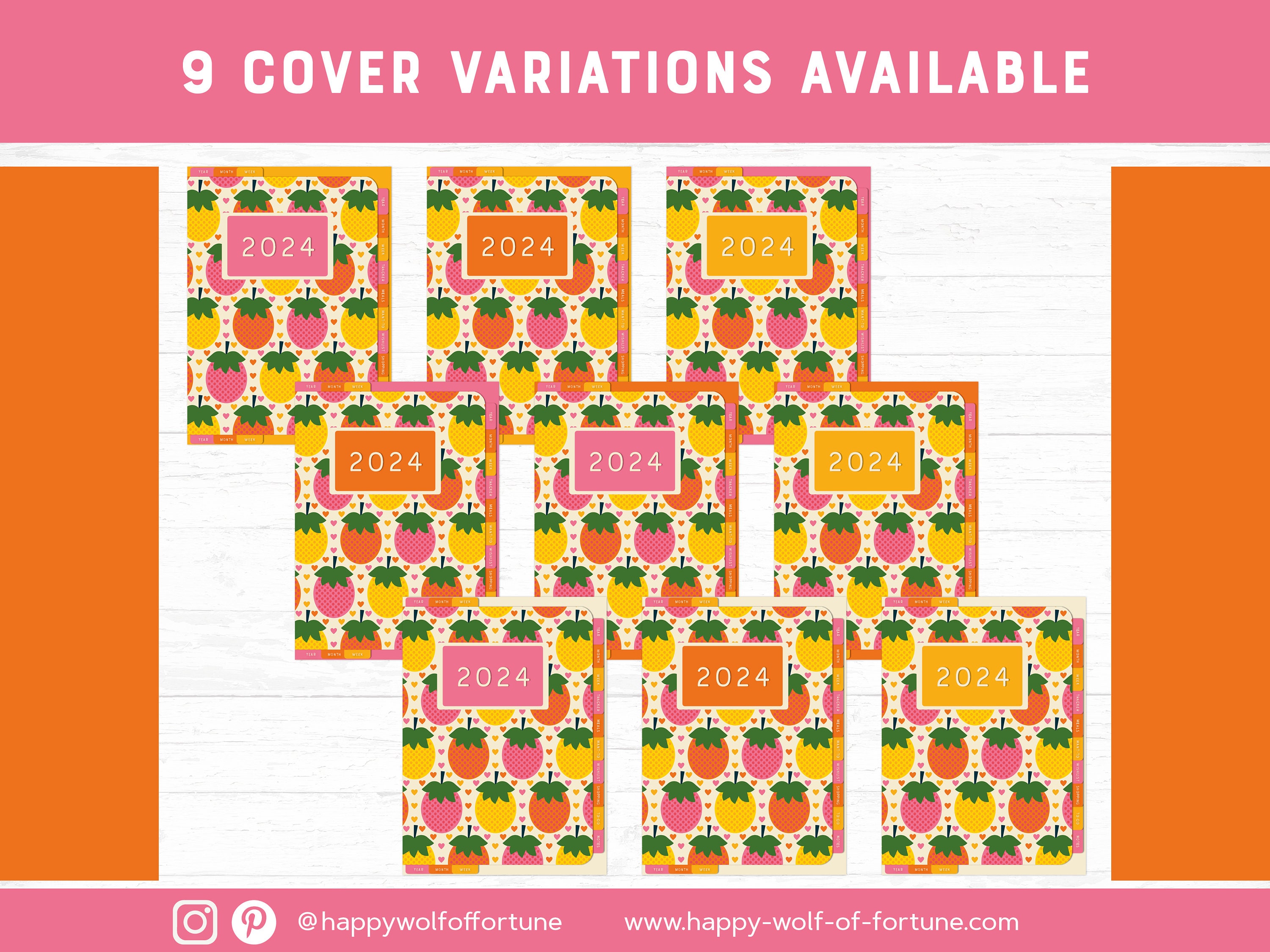 2024 Digital Planner With Bold Pink Orange Yellow Green Retro ...