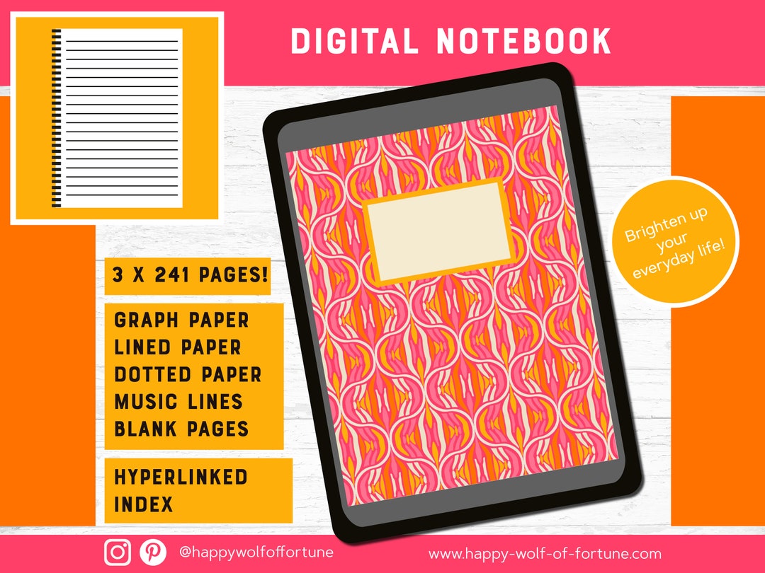 Digital Notebook Goodnotes, Happy Digital Planner Cover Bright Pink ...