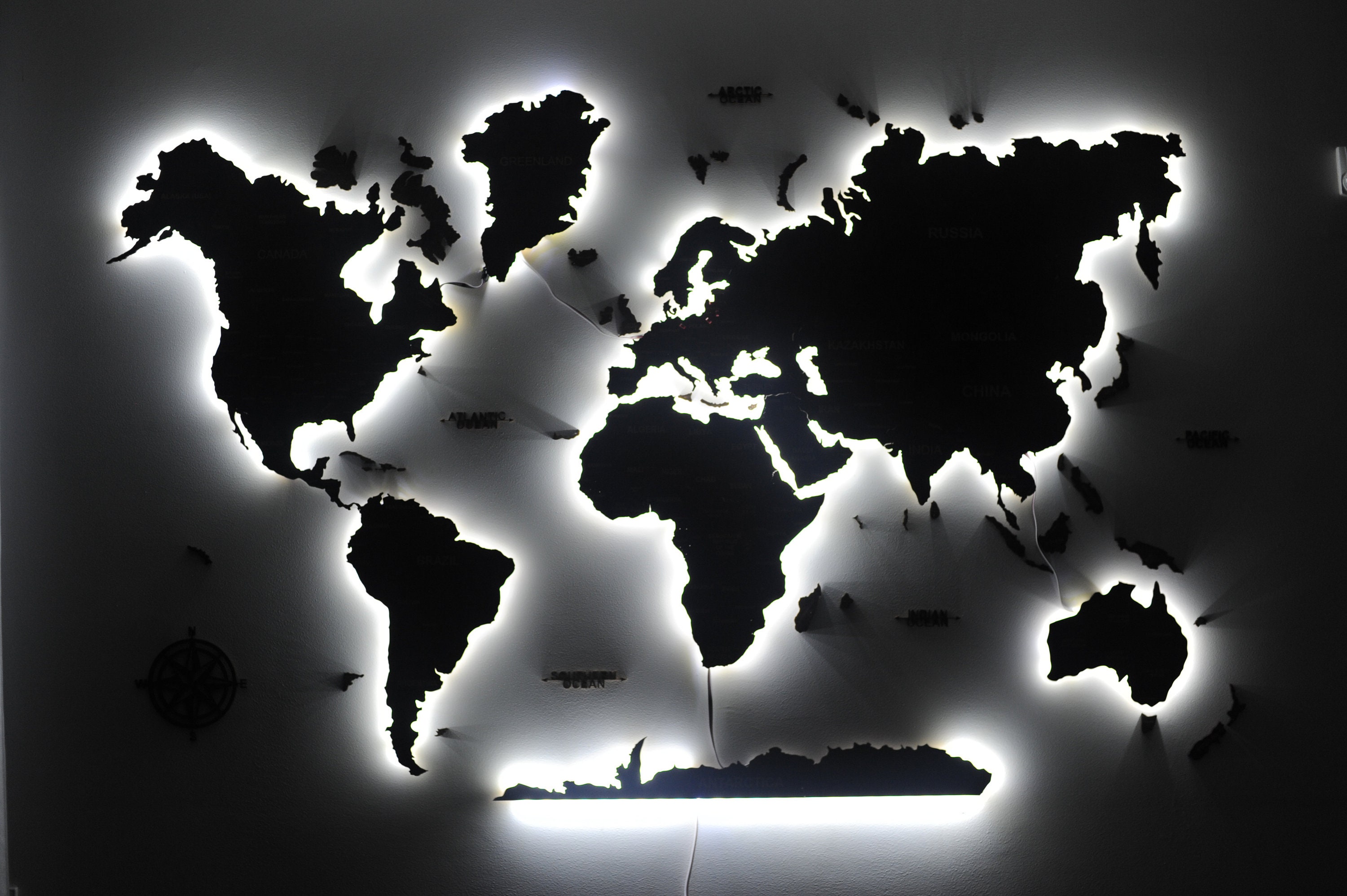 Make a Bold Statement With a Handcrafted LED Wooden World Map. Elevate ...