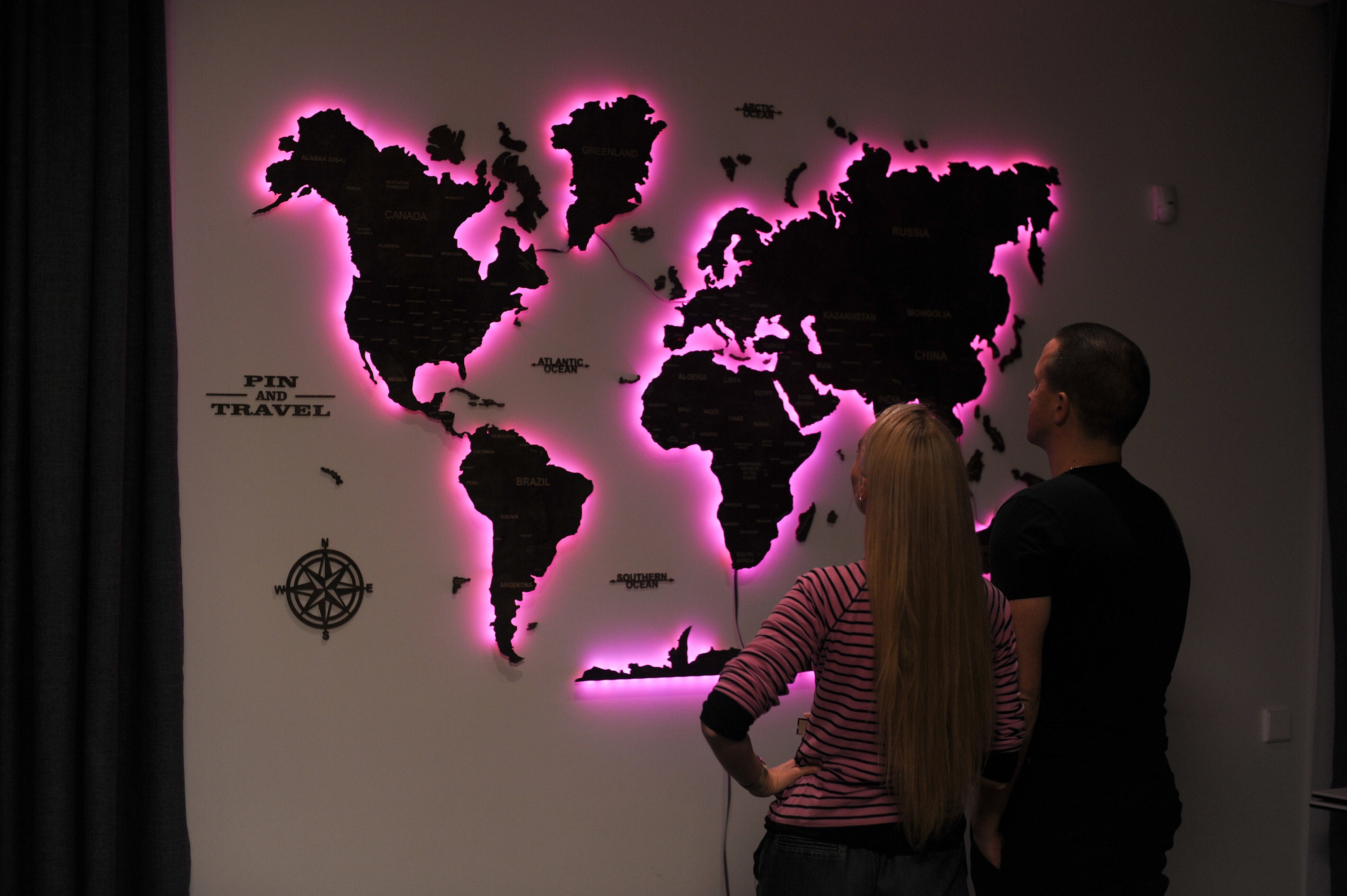 Make a Bold Statement With a Handcrafted LED Wooden World Map. Elevate ...