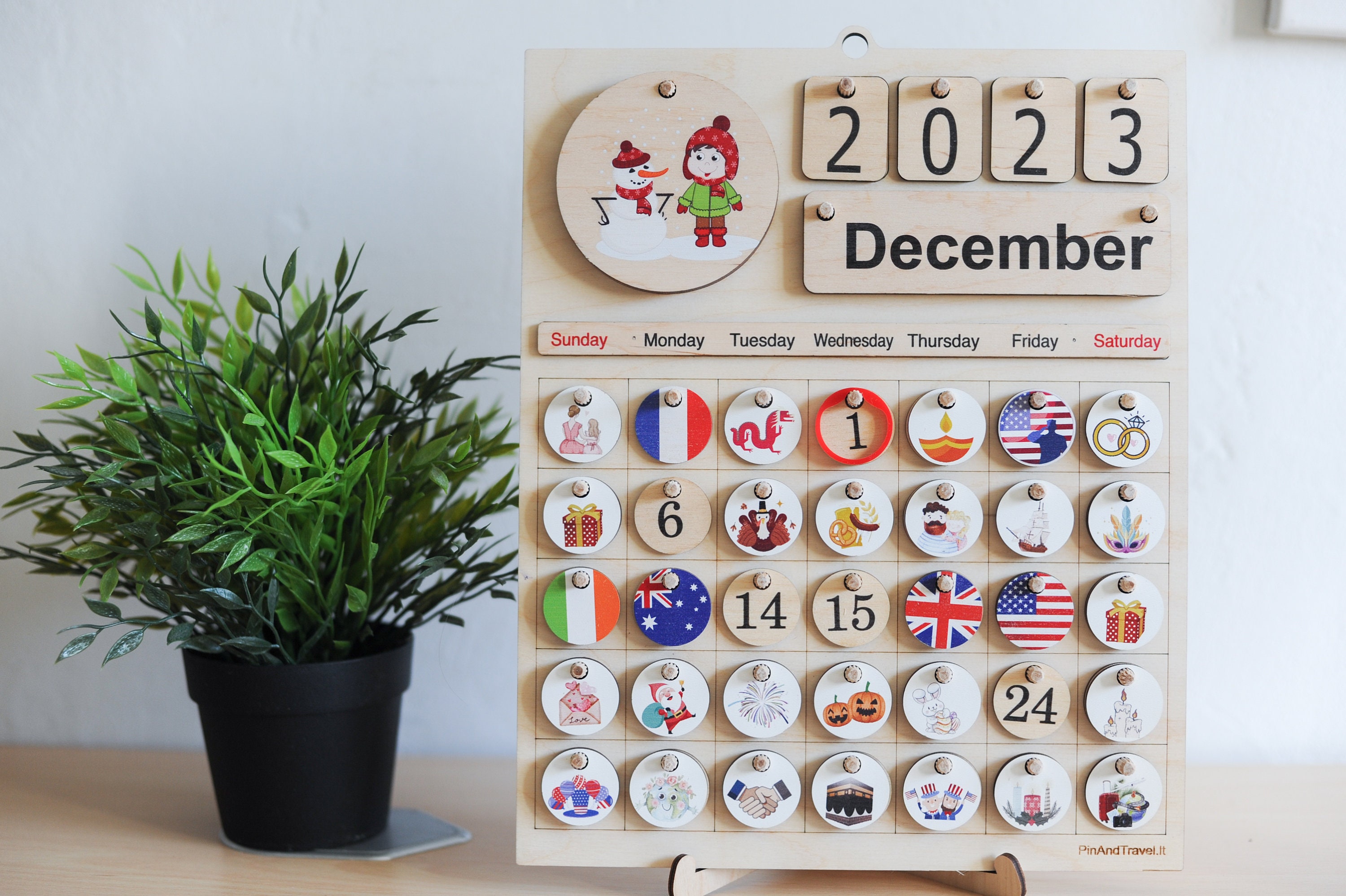 Wood Calendar Wooden Desk Calendar Wood Wall Calendar Wooden Perpetual ...