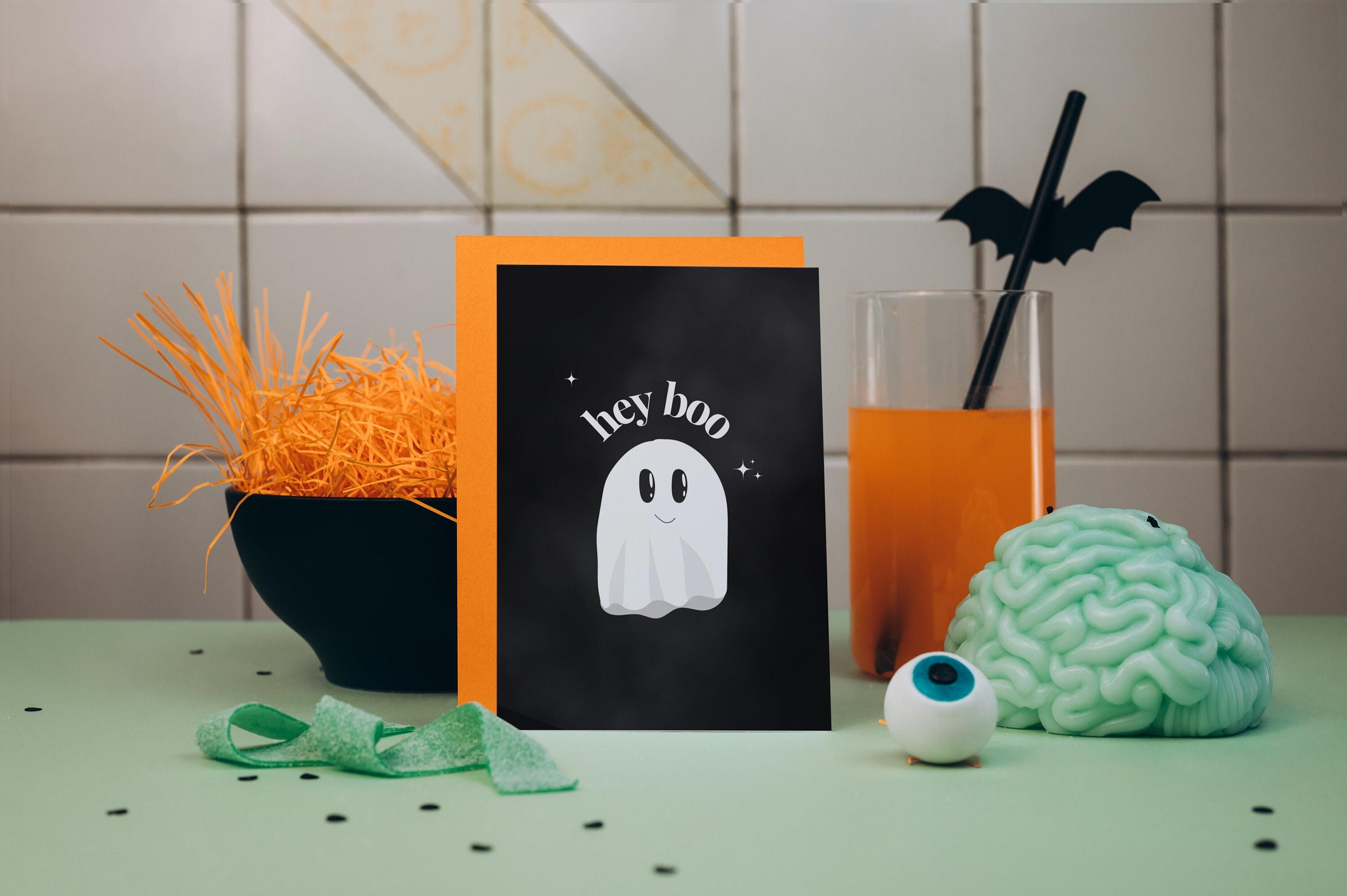Cute Halloween Ghost Poster, Hey Boo Halloween Printable, Black Ghost ...
