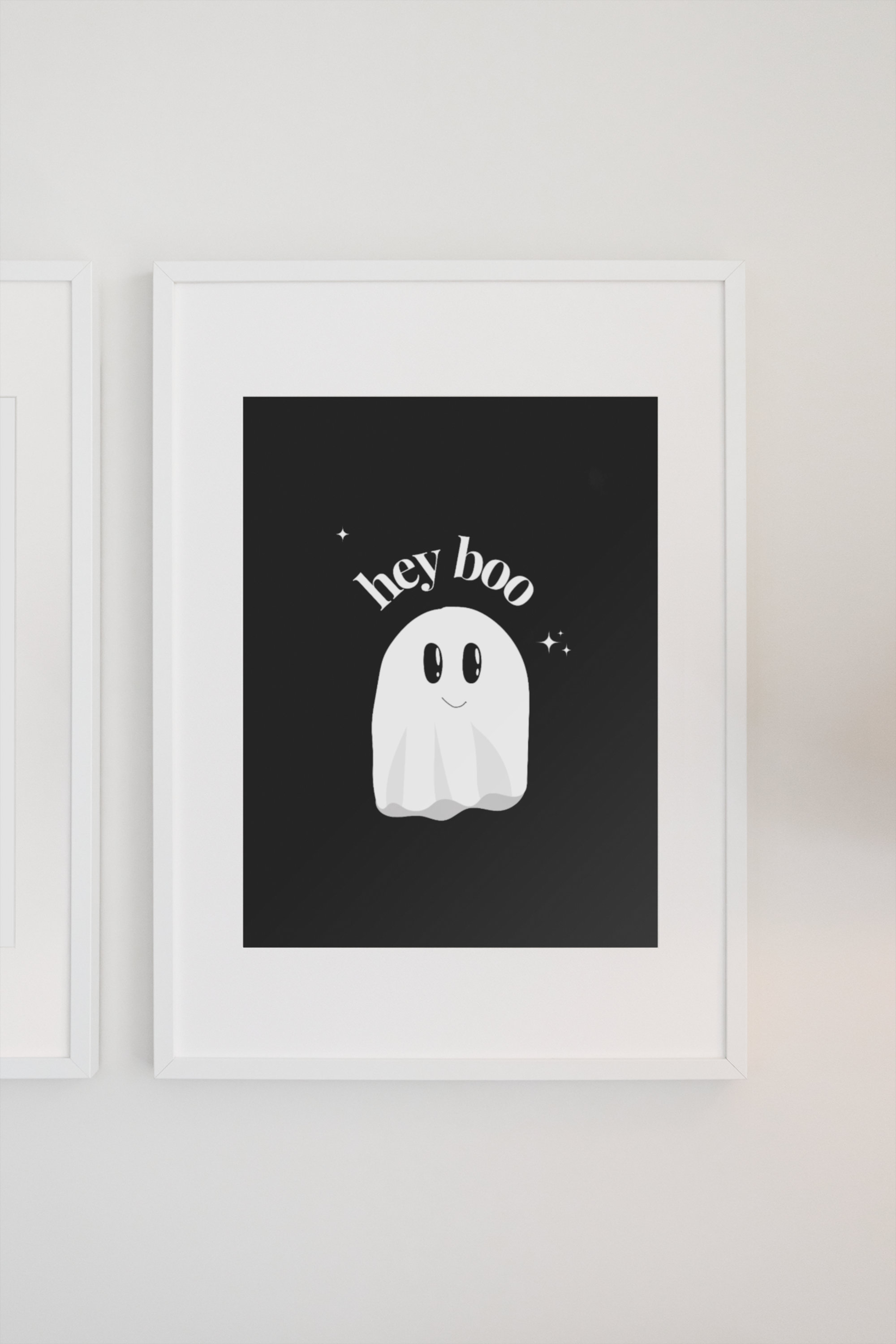 Cute Halloween Ghost Poster, Hey Boo Halloween Printable, Black Ghost ...