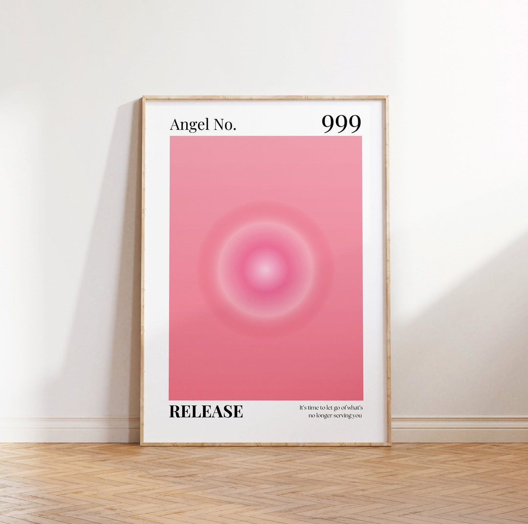 Cute Pink Angel Number 999 Printable, Law of Attraction Print, Gradient ...