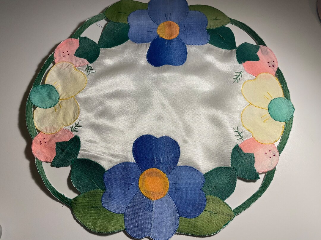 Vintage Satin Appliqué Dressing Table Mat - Etsy