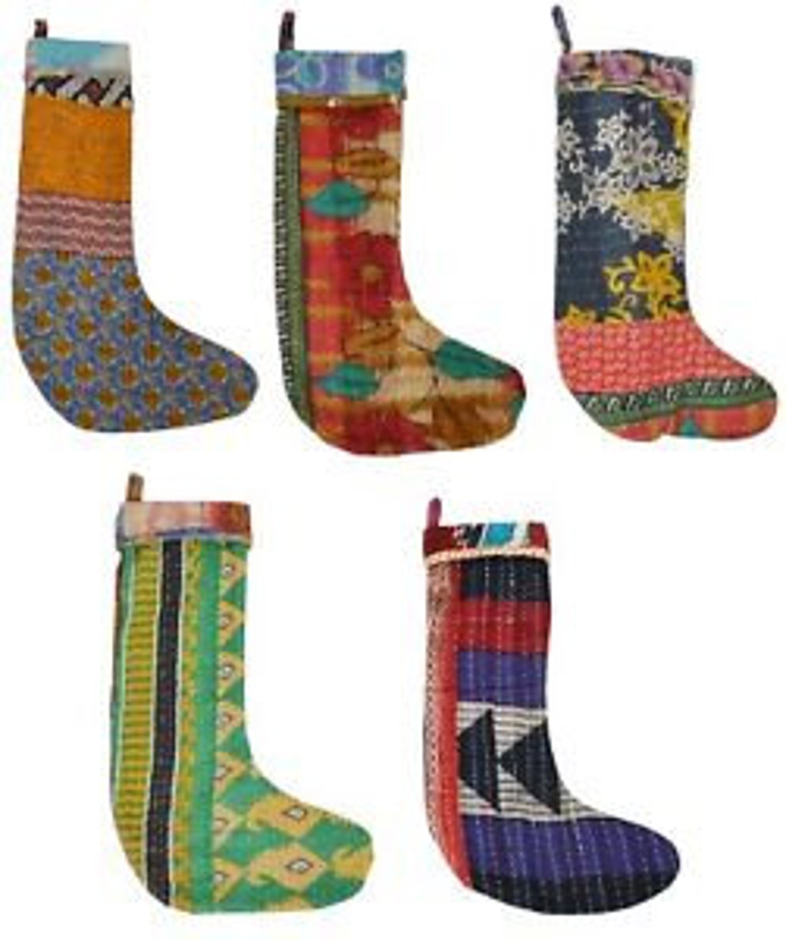 Christmas Stocking Kantha Stockings Set Of 5 100 Pcs Set Vintage
