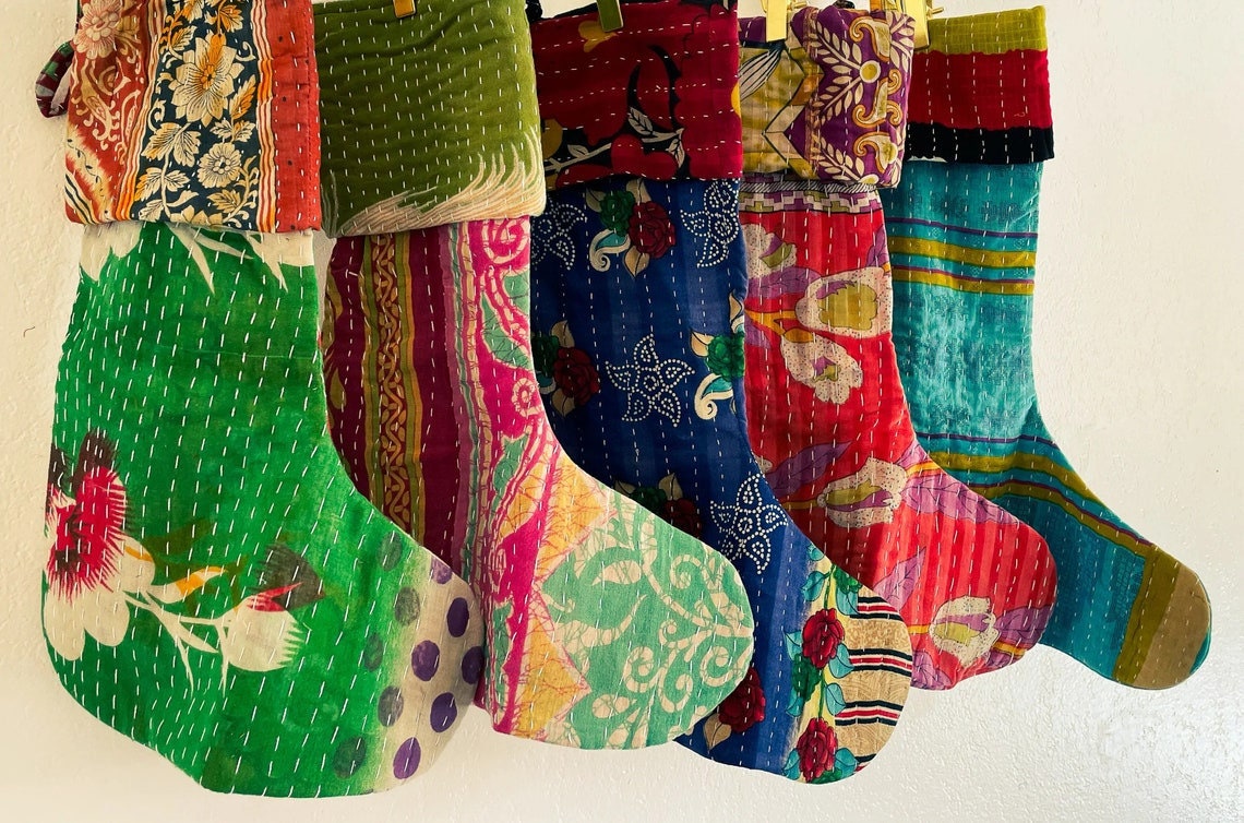 Christmas Stocking Kantha Stockings Set Of 5 100 Pcs Set Vintage