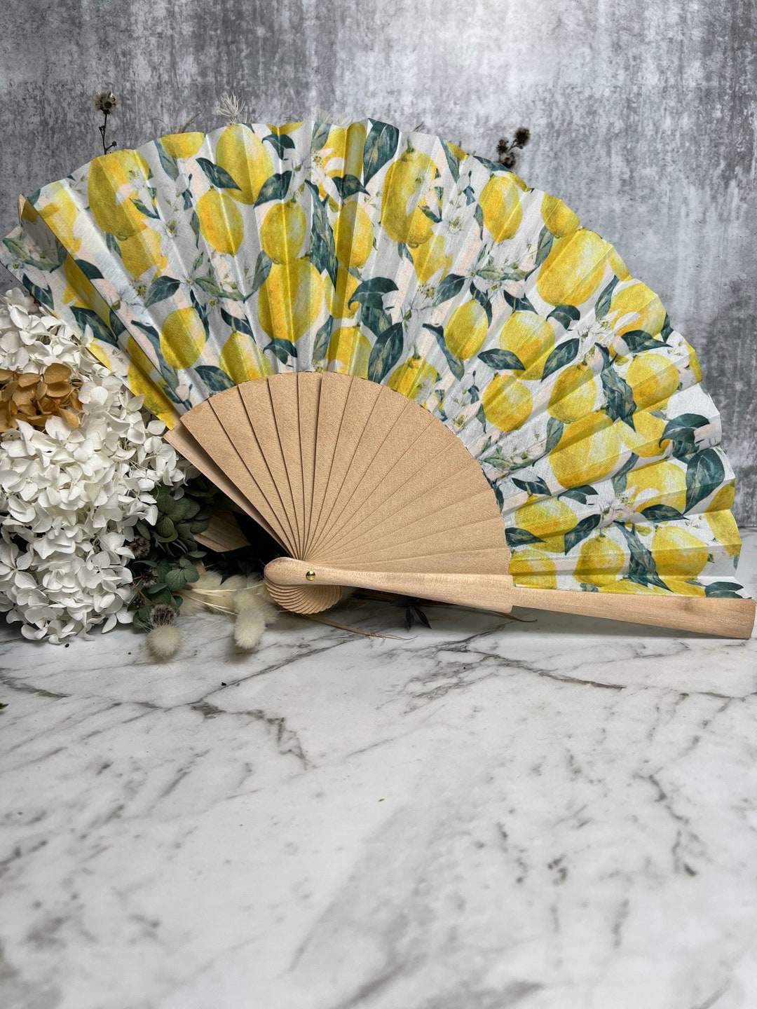 Bamboo Hand Held Fan | Italian Design | Lemon Print - Etsy Australia