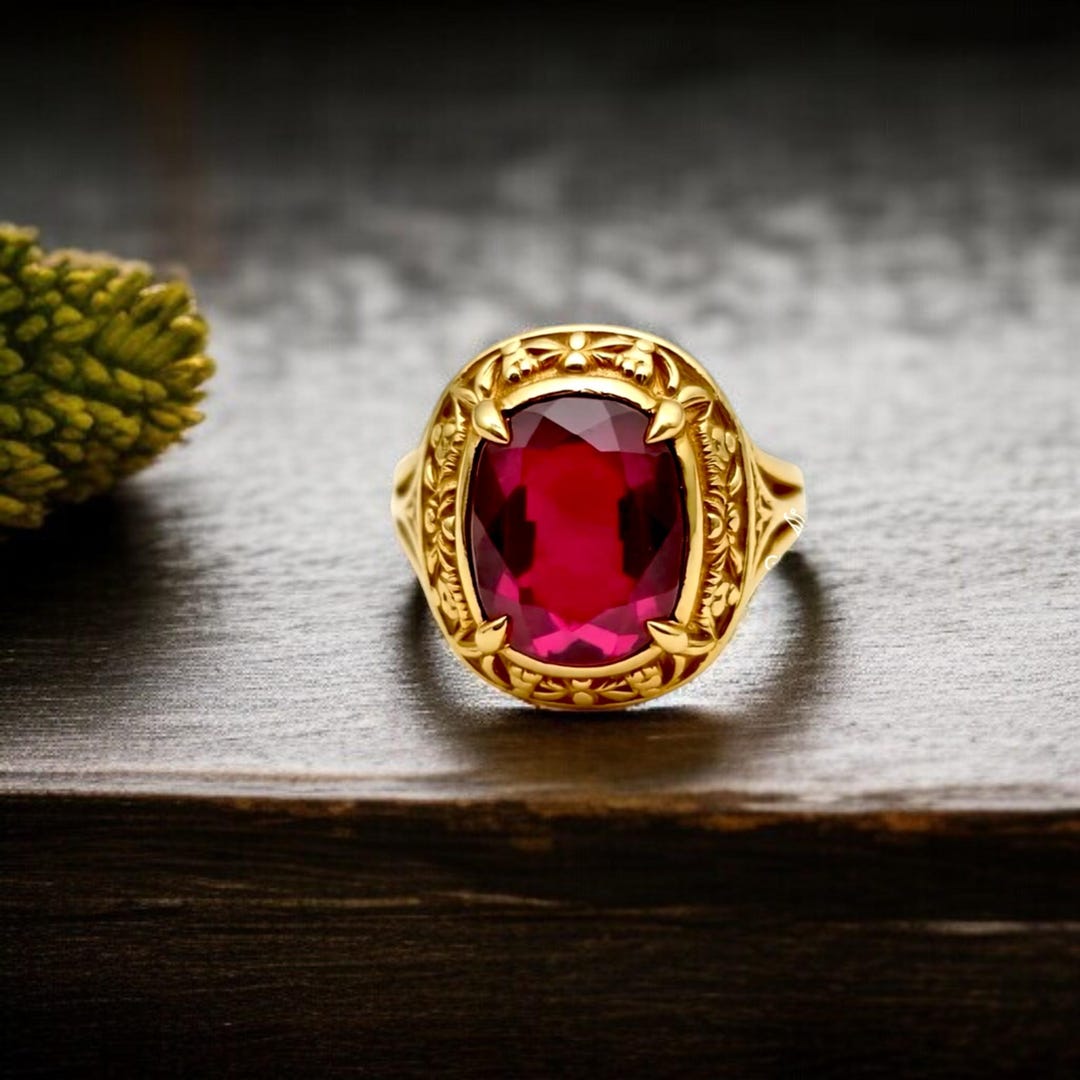 Vintage Gold Ruby Ring | Victorian Style Red Gemstone Ring | 18K Gold ...