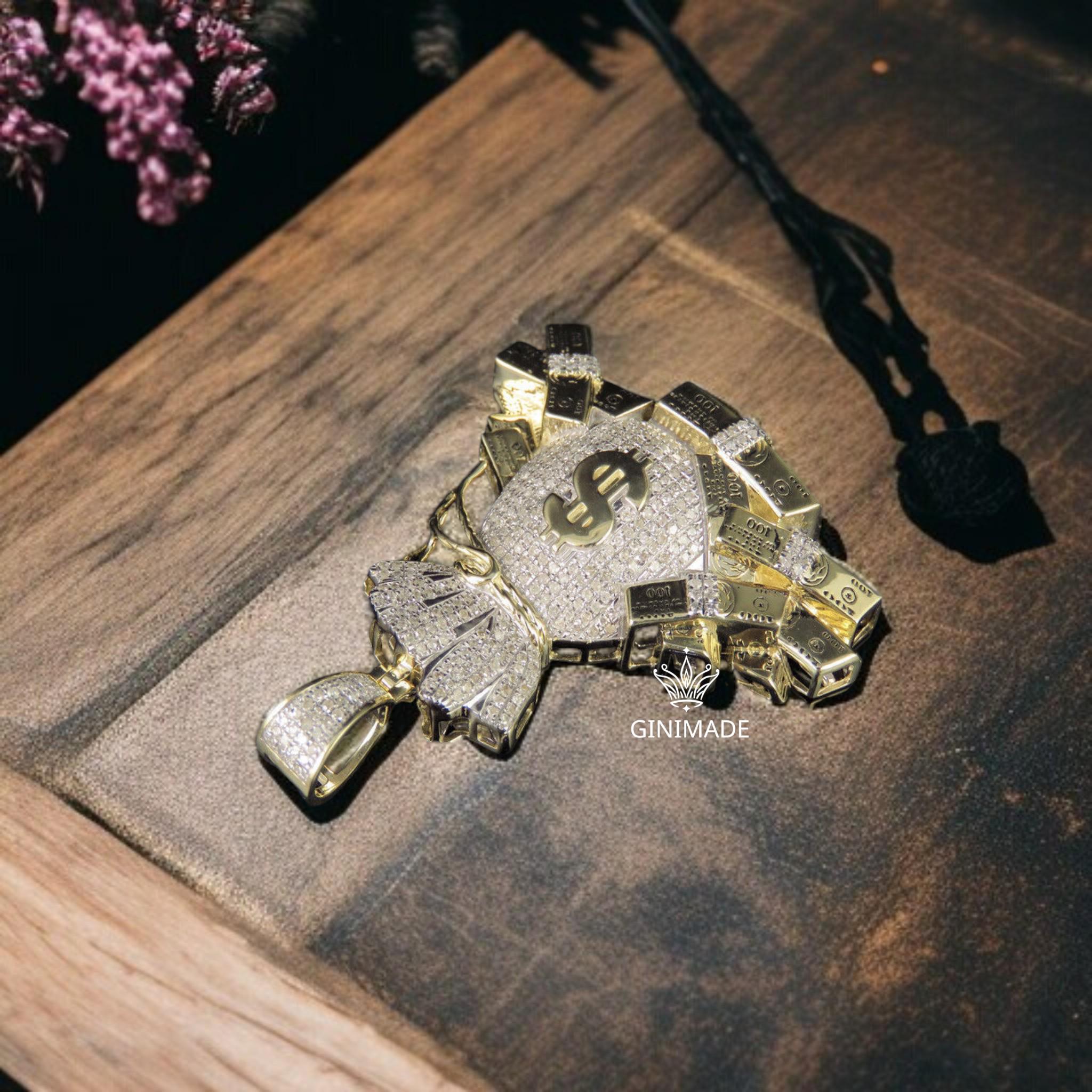 Iced Out Money Bag Pendant | Hip Hop Dollar Sign Necklace - Etsy