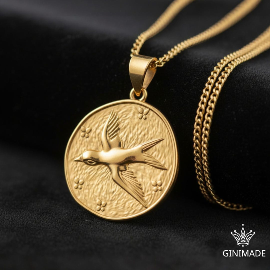 Swallow Necklace Gold Coin Pendant | Bird Jewelry Gift for Traveler ...