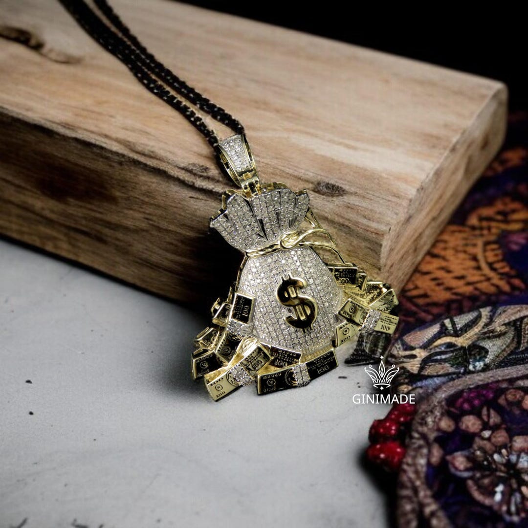 Iced Out Money Bag Pendant | Hip Hop Dollar Sign Necklace - Etsy