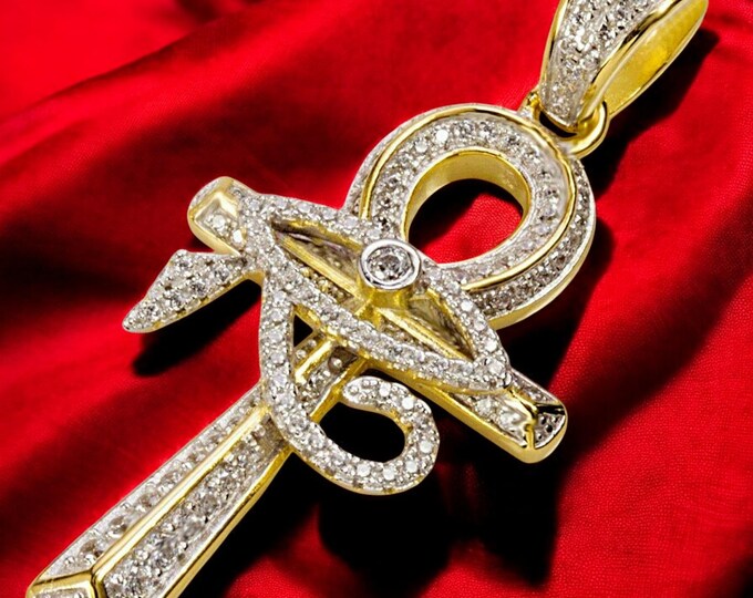 Egyptian Ankh Pendant Eye of Horus Cross Pendant in 14K Yellow Gold ...
