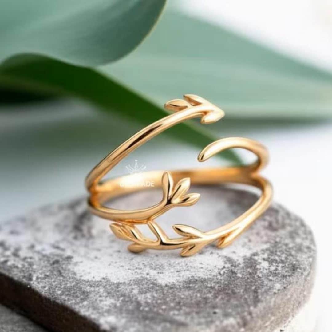 Gold Leaf Wrap Ring | Adjustable Botanical Jewelry Romantic Valentines ...