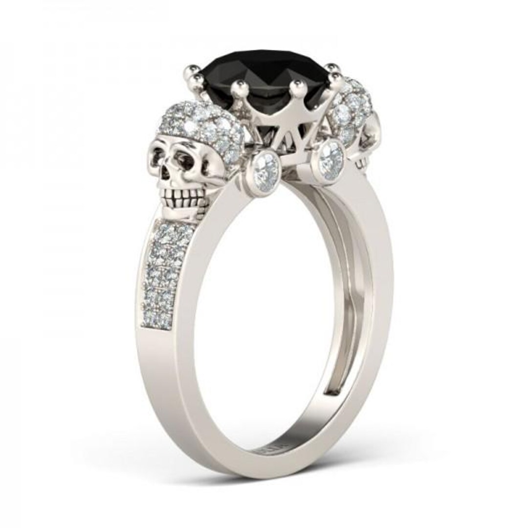 Gothic Skull Rings Set Black Onyx & CZ Diamond in Sterling Silver 925 ...