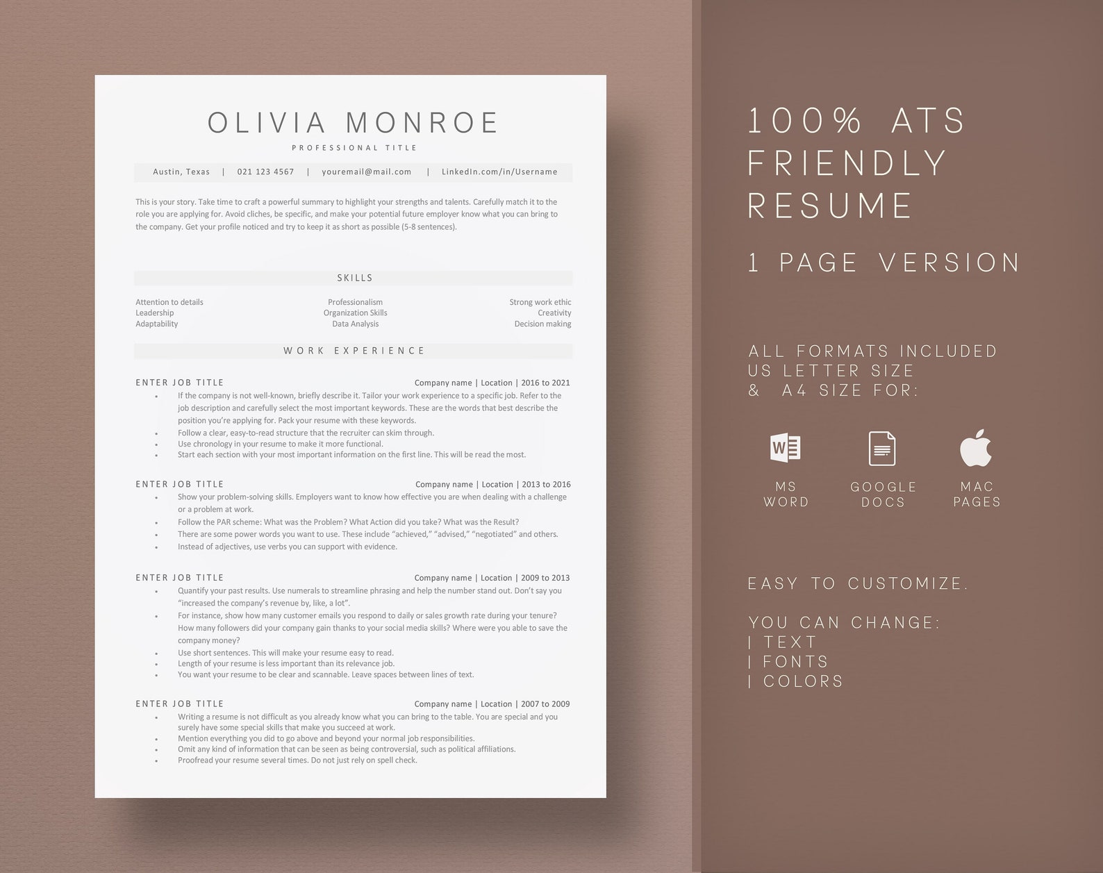 ATS Resume Template Google Docs Pages Word Minimalist ATS - Etsy