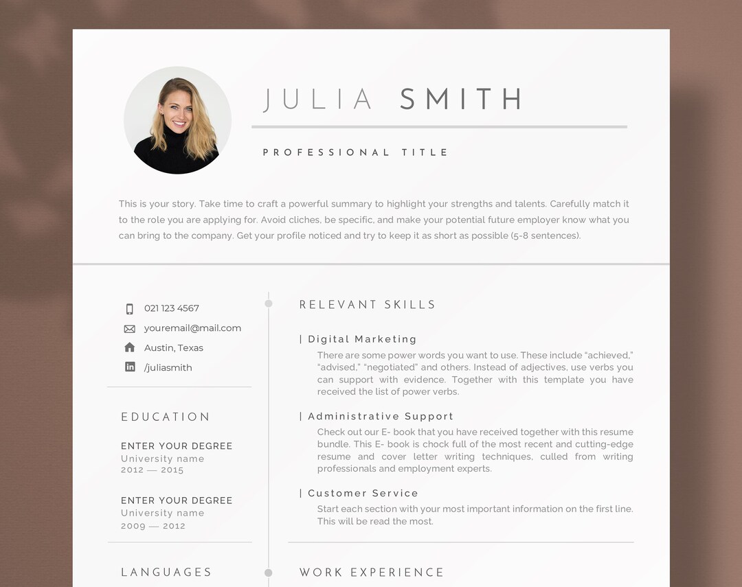 Combination Resume and Cover Letter Skills Based Resume - Etsy
