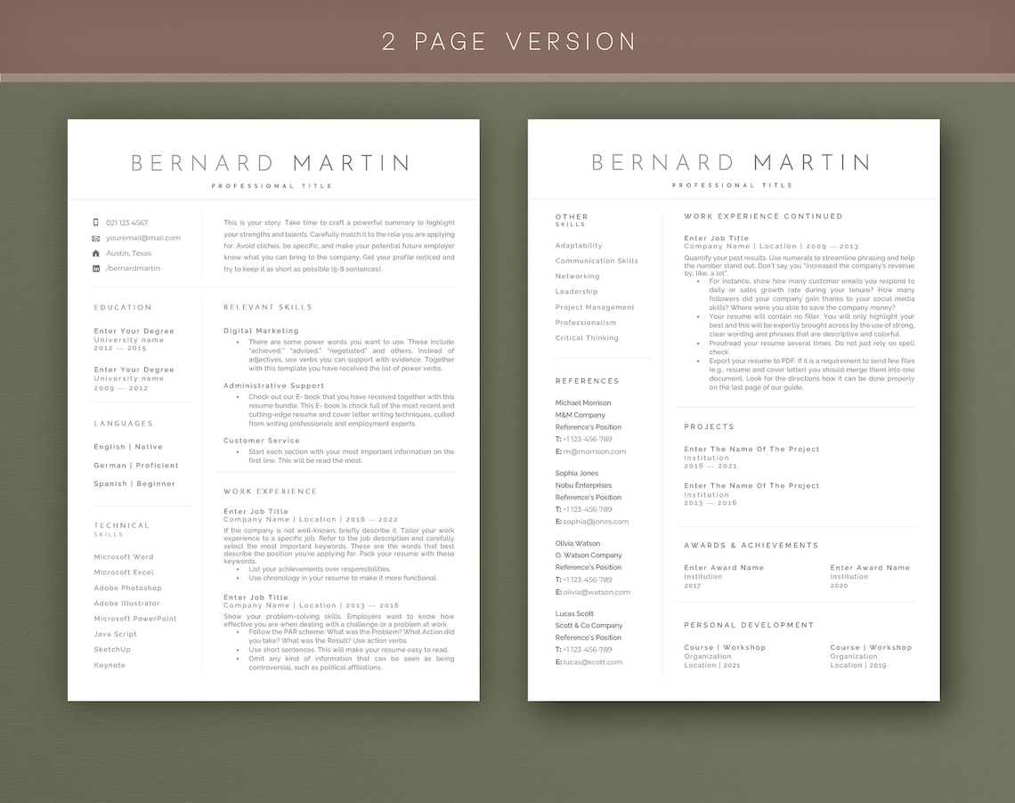 Combination Resume Template, Hybrid Resume for Word, One & Two Pages ...