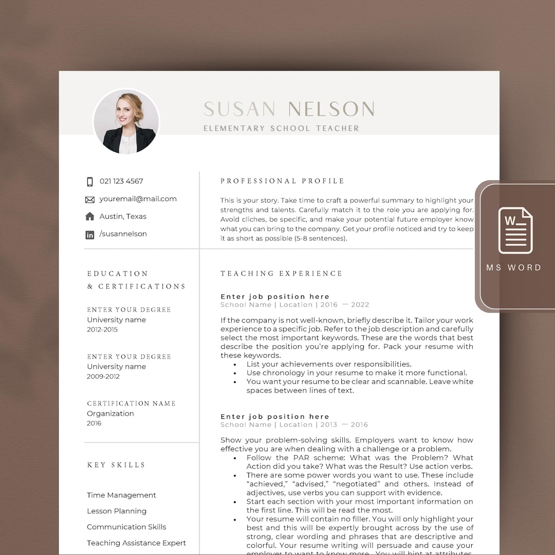 Teacher Resume Template With Cover Letter, Educator Resume One & Two ...