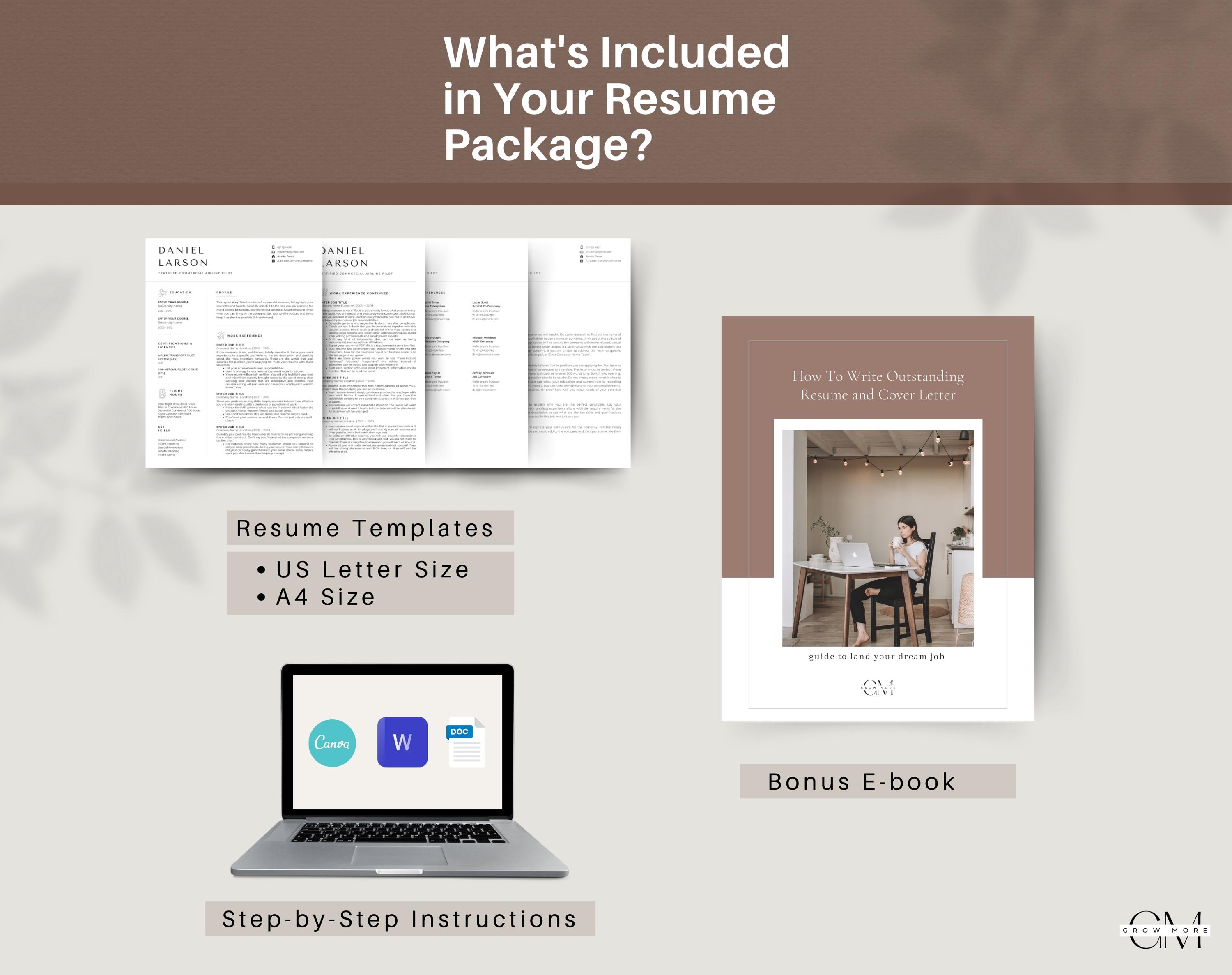 Professional Pilot Resume Template for MS Word and Google Docs, Airline ...