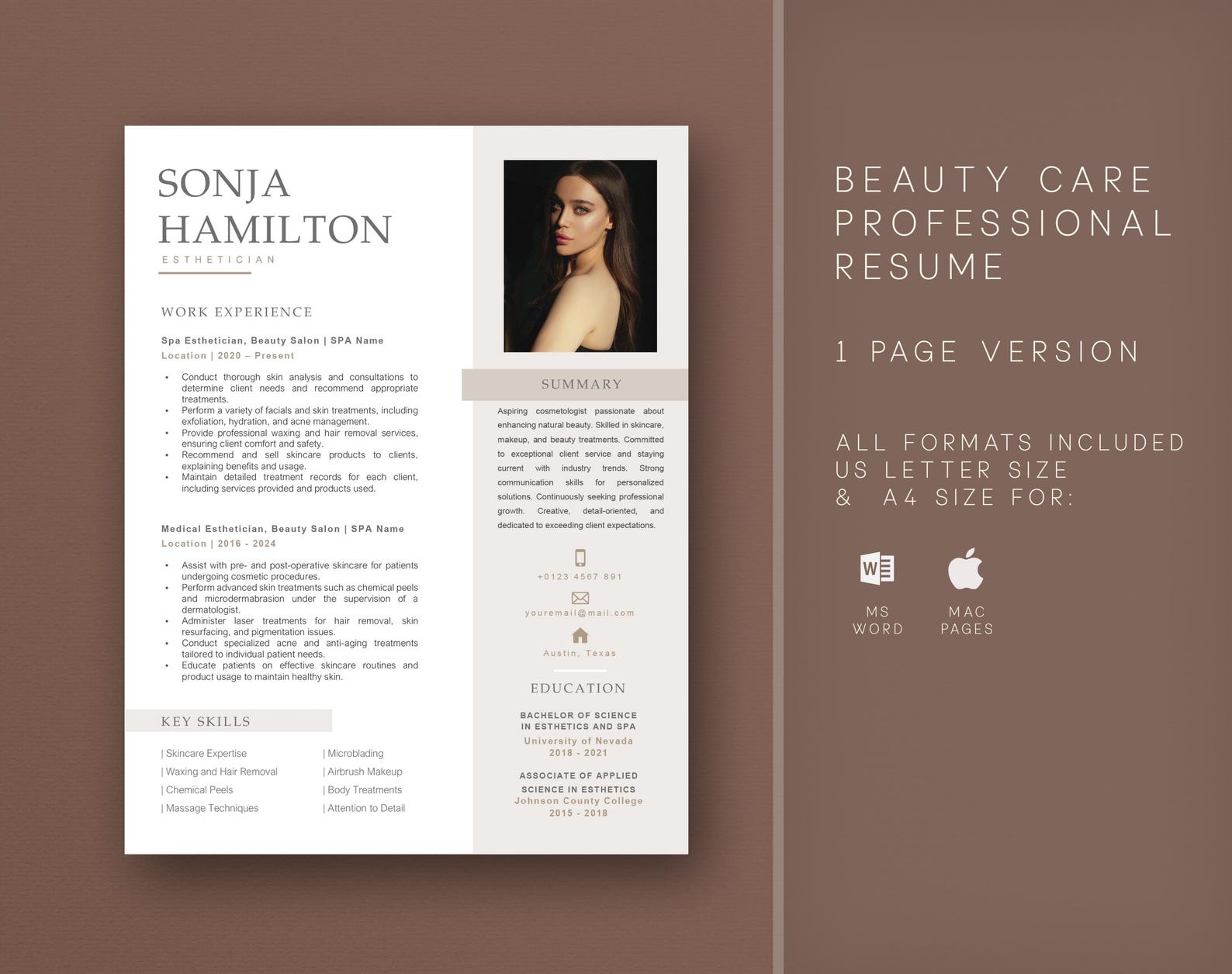 Esthetician Resume Template MS Word, Minimalist Future Esthetician CV & Cover Letter ...