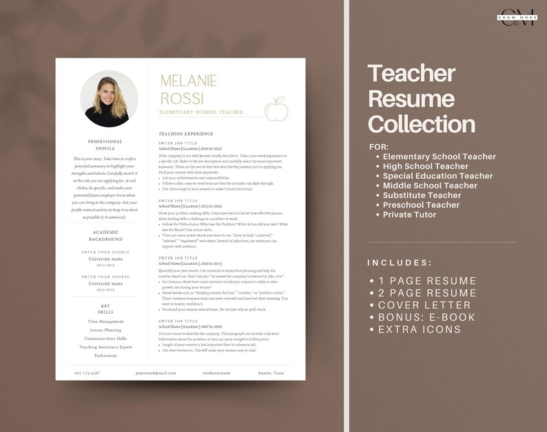 Modern Teacher Resume One & Two Pages With Cover Letter and References ...
