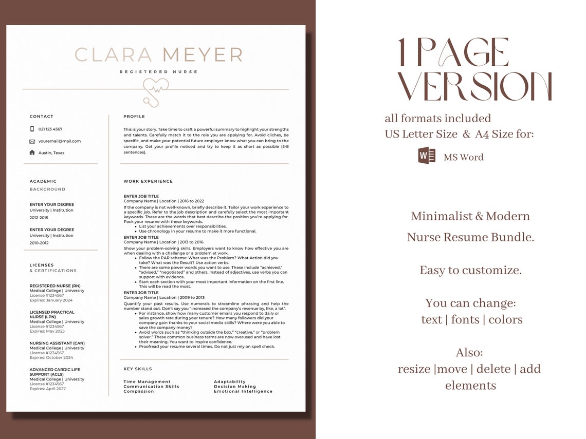 Aesthetic Nurse Resume Template, Nurse Resume Minimalistic, Register ...