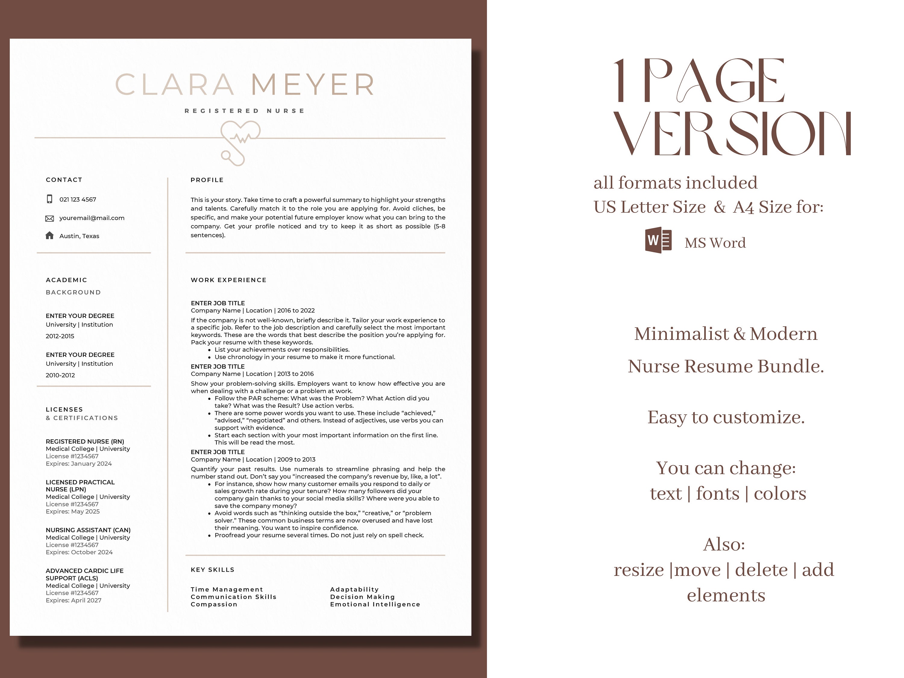 Aesthetic Nurse Resume Template, Nurse Resume Minimalistic, Register ...