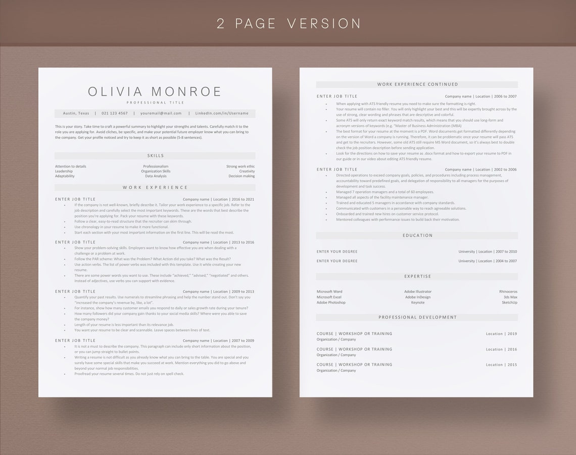 ATS Resume Template Google Docs Pages Word Minimalist ATS - Etsy