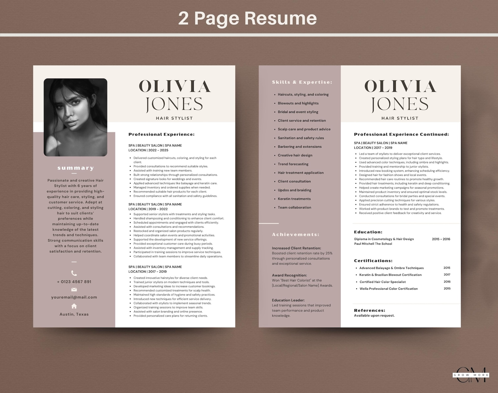 Pink Hair Stylist Resume Canva, Beauty Salon Resume, Colorist CV ...