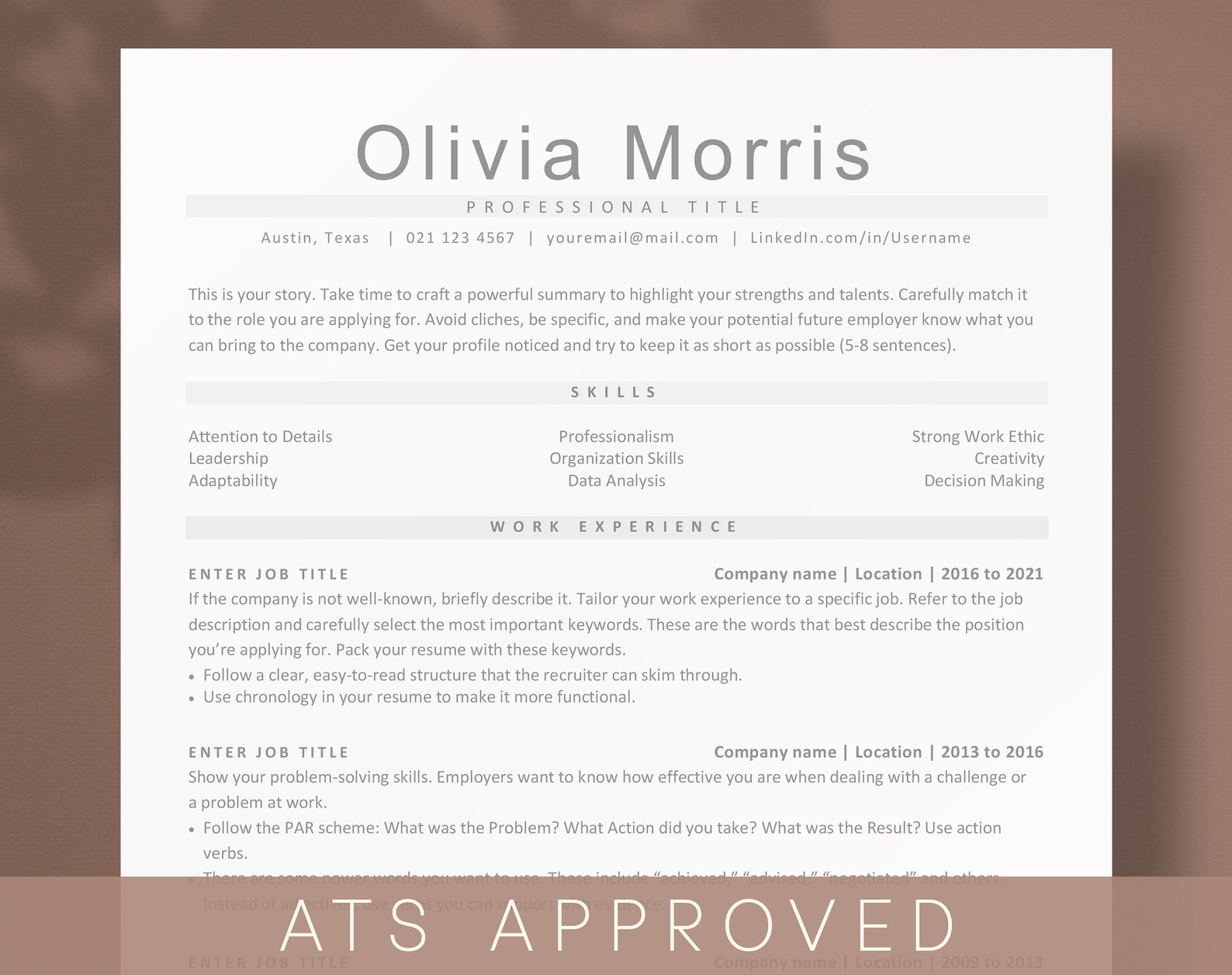 Resume Template ATS Google Docs Pages MS Word 1 & 2 Pages - Etsy