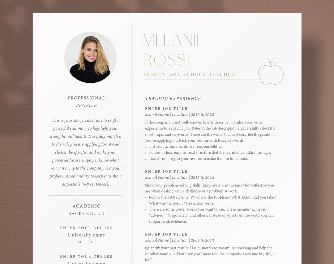 Modern Teacher Resume One & Two Pages With Cover Letter and - Etsy