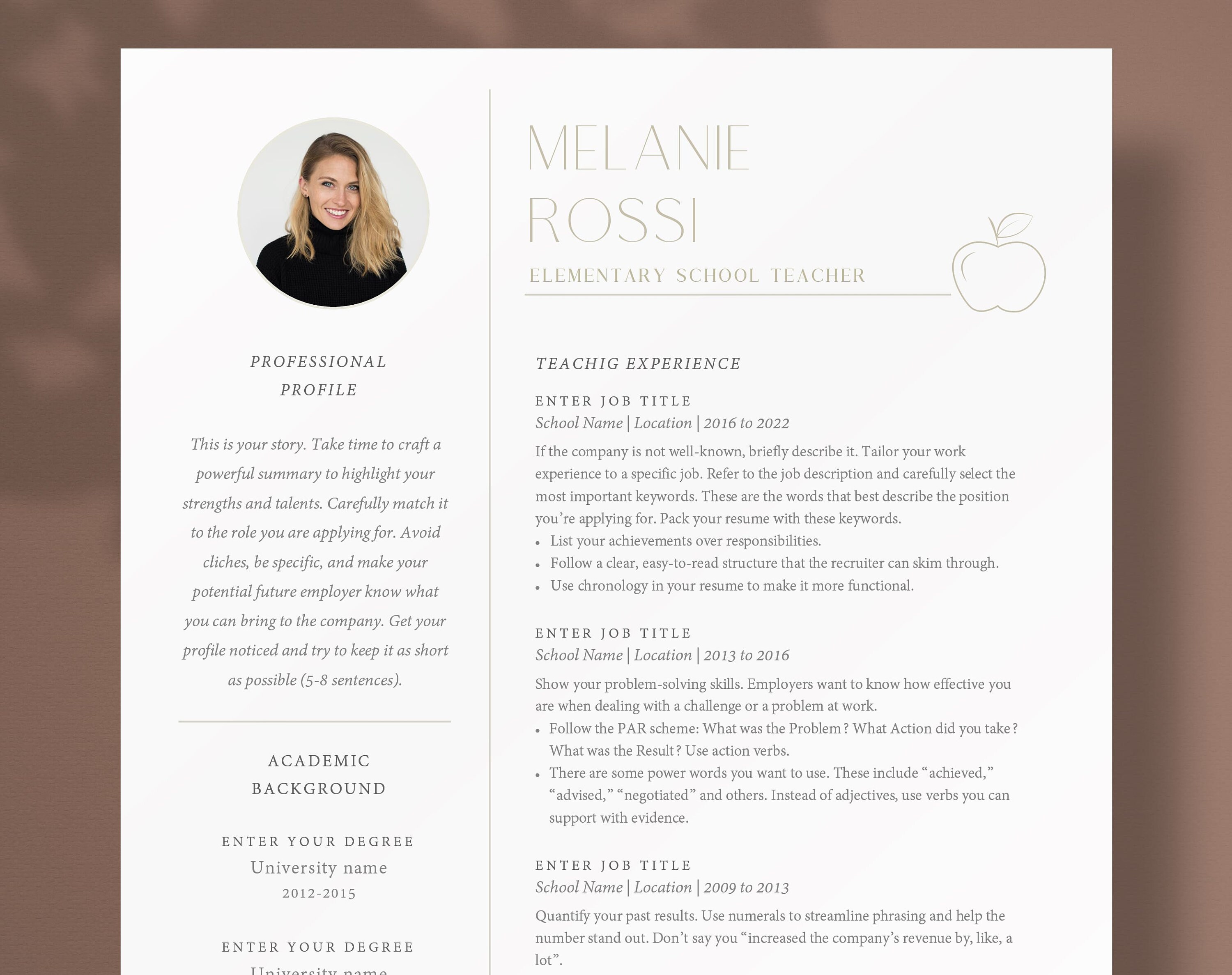 Modern Teacher Resume One & Two Pages With Cover Letter and - Etsy
