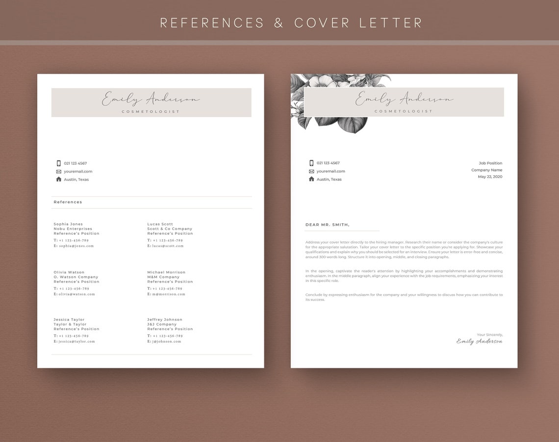 Esthetician Resume Template, Cosmetology Resume & Cover Letter, Floral ...