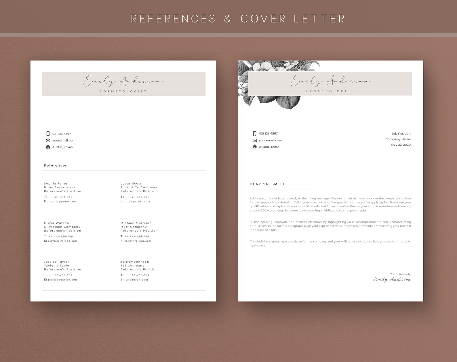 Esthetician Resume Template, Cosmetology Resume & Cover Letter, Floral ...