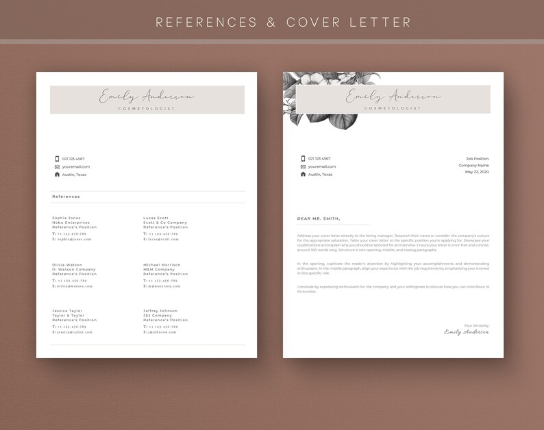Esthetician Resume Template, Cosmetology Resume & Cover Letter, Floral ...