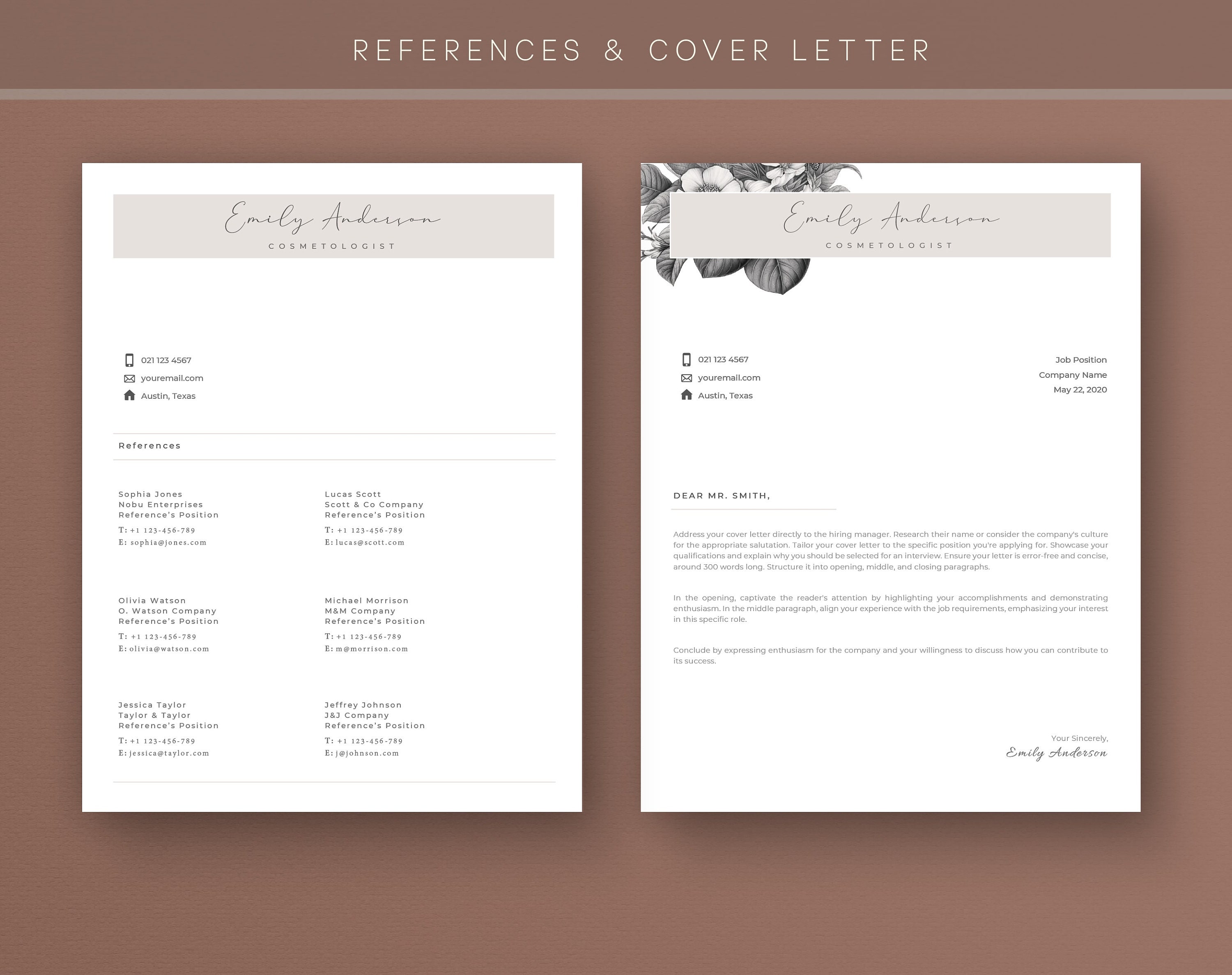 Esthetician Resume Template, Cosmetology Resume & Cover Letter, Floral ...