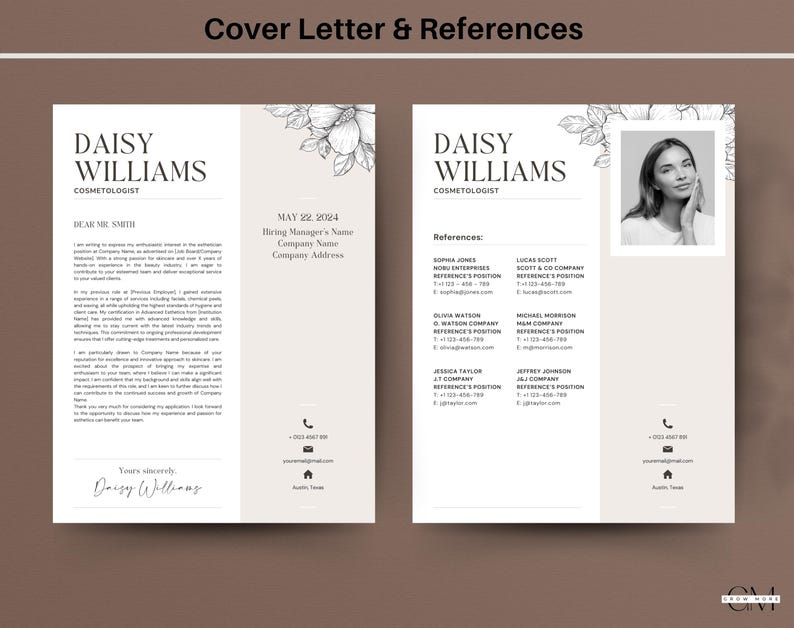 Cosmetologist Resume Template, Esthetician Resume Canva, Cover Letter ...