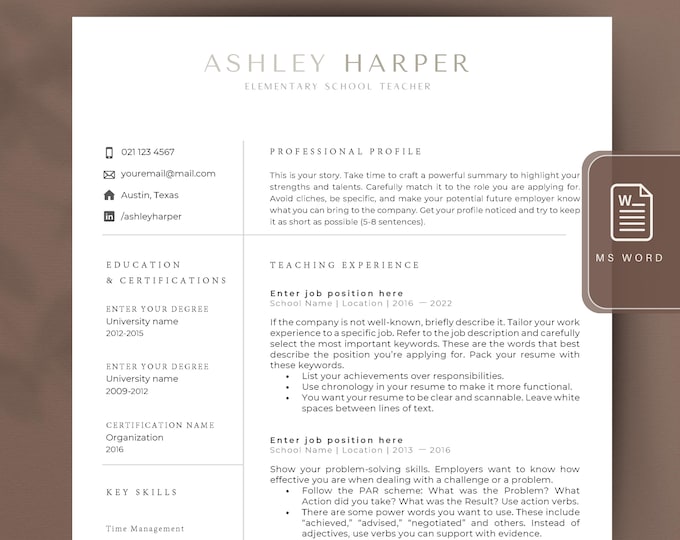 Creative Teacher Resume Template, Teacher Resume Template With Photo ...