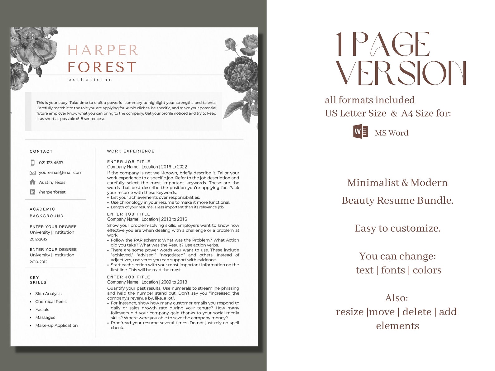 Esthetician Resume Template With Cover Letter, Cosmetologist Resume ...