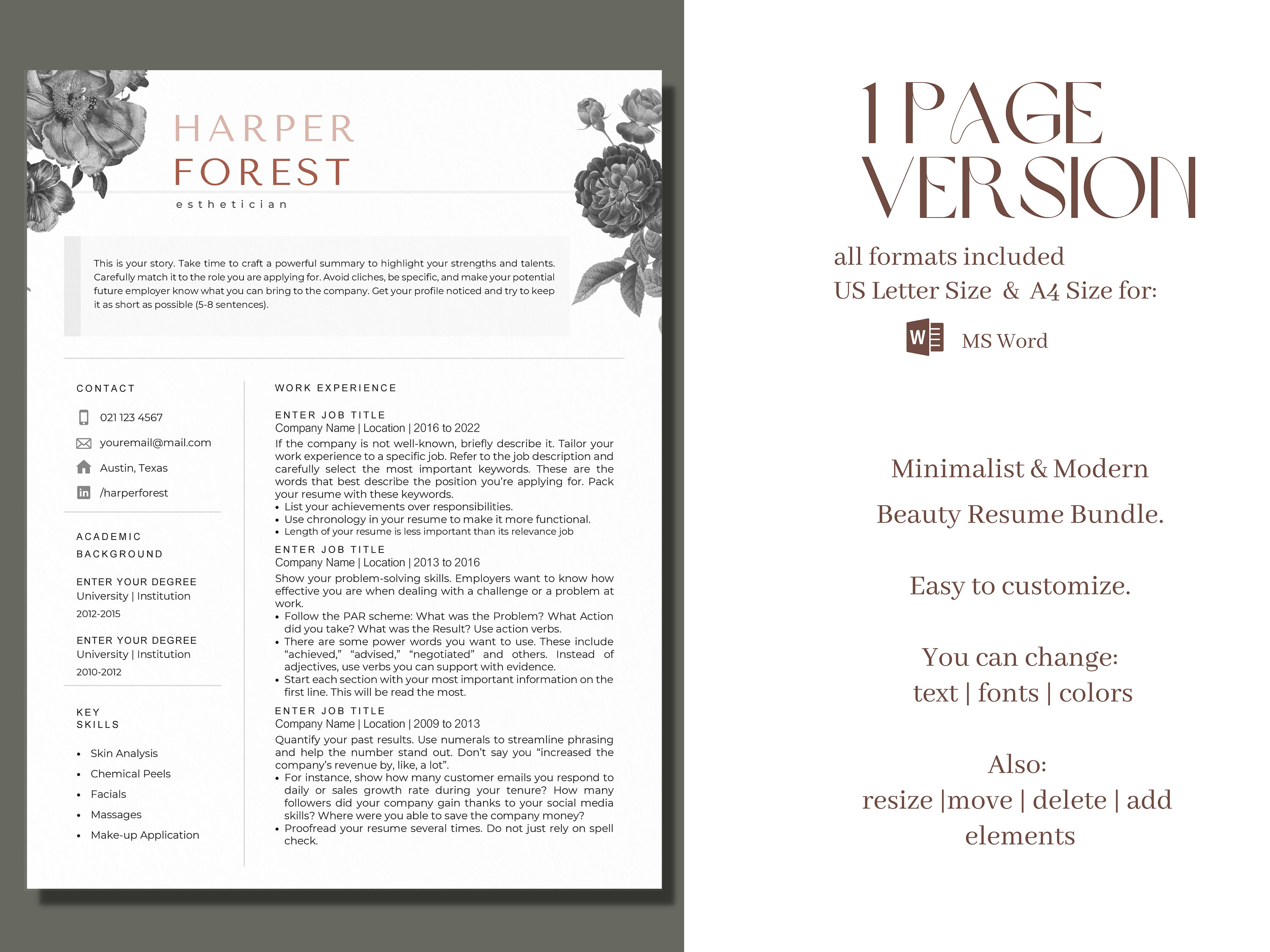 Esthetician Resume Template With Cover Letter, Cosmetologist Resume ...