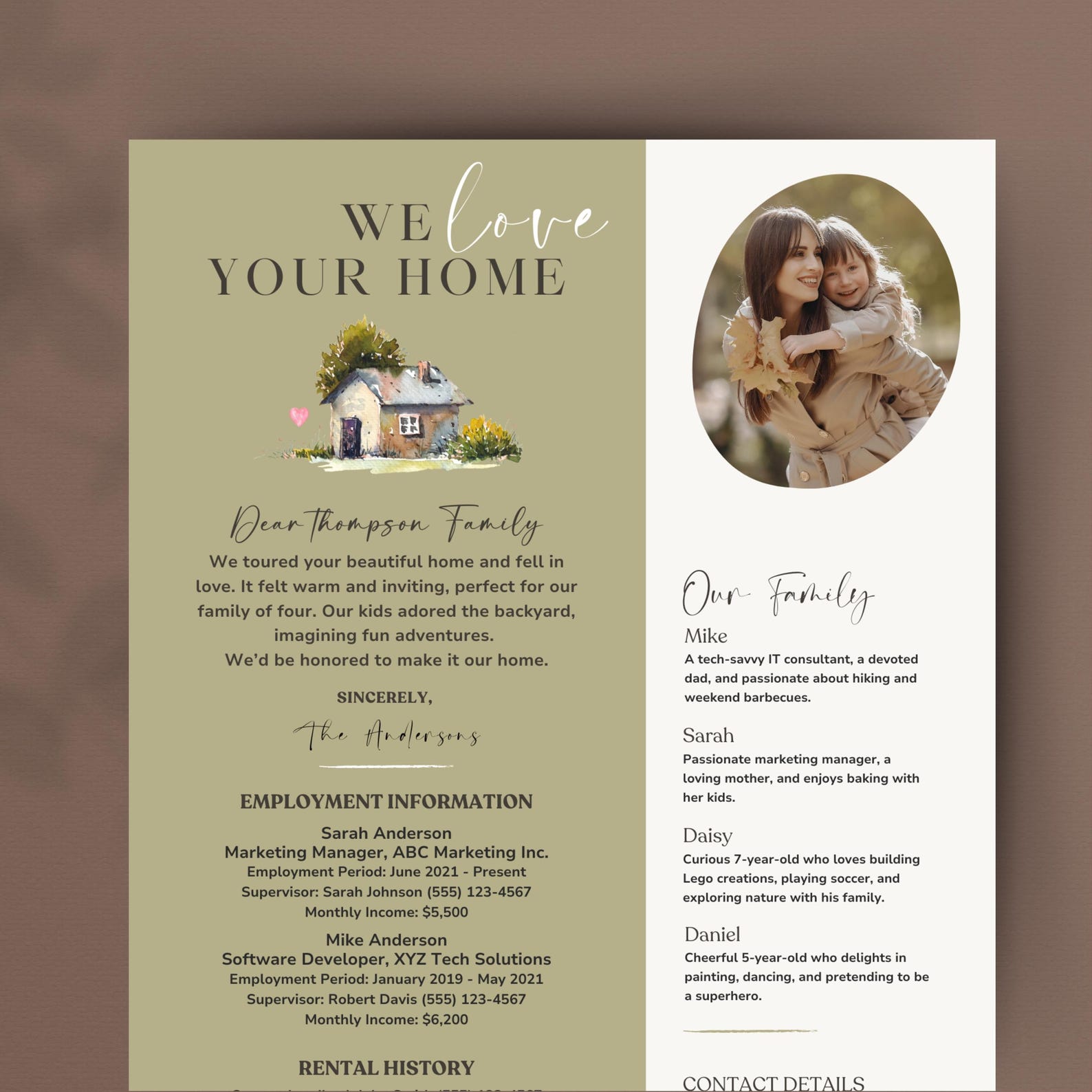 Rental Resume Template for Canva, Tenant CV Application Example, Rental ...