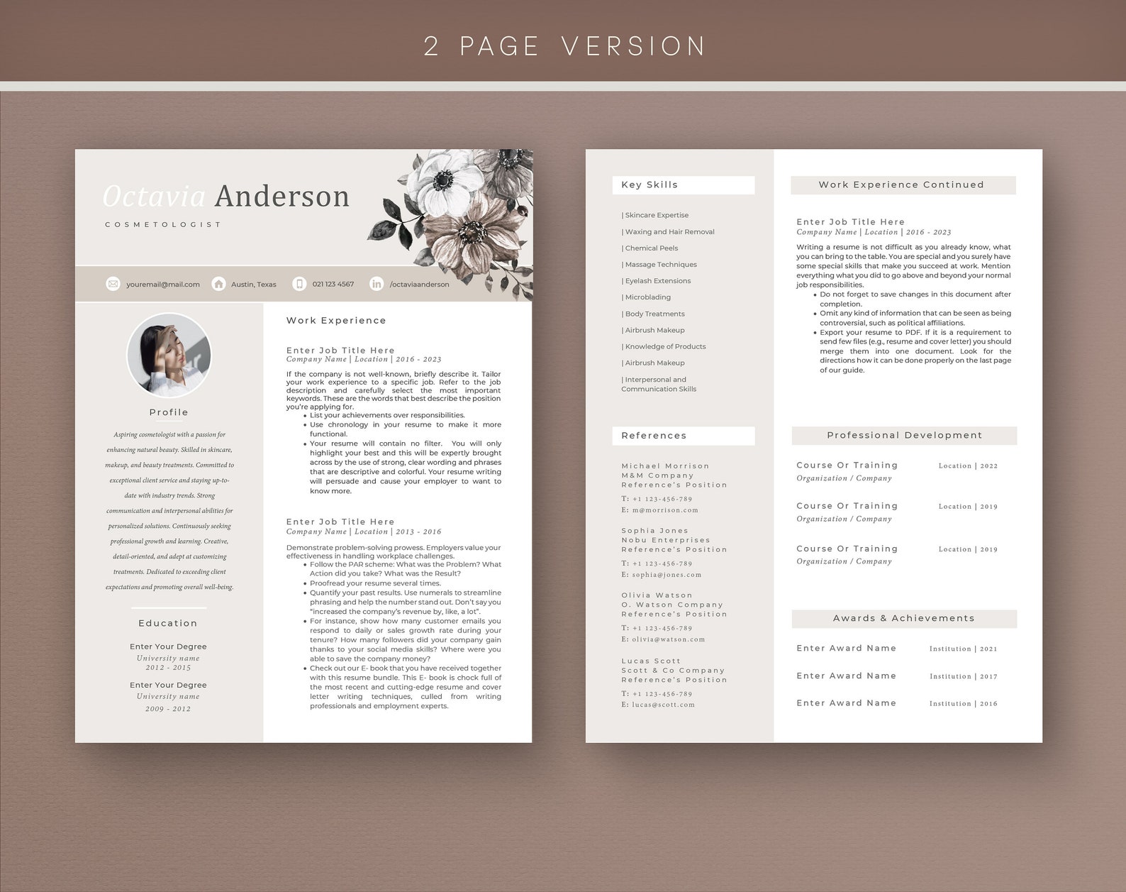 Cosmetology Resume Template, Floral Beauty & Wellness CV, Cover Letter ...